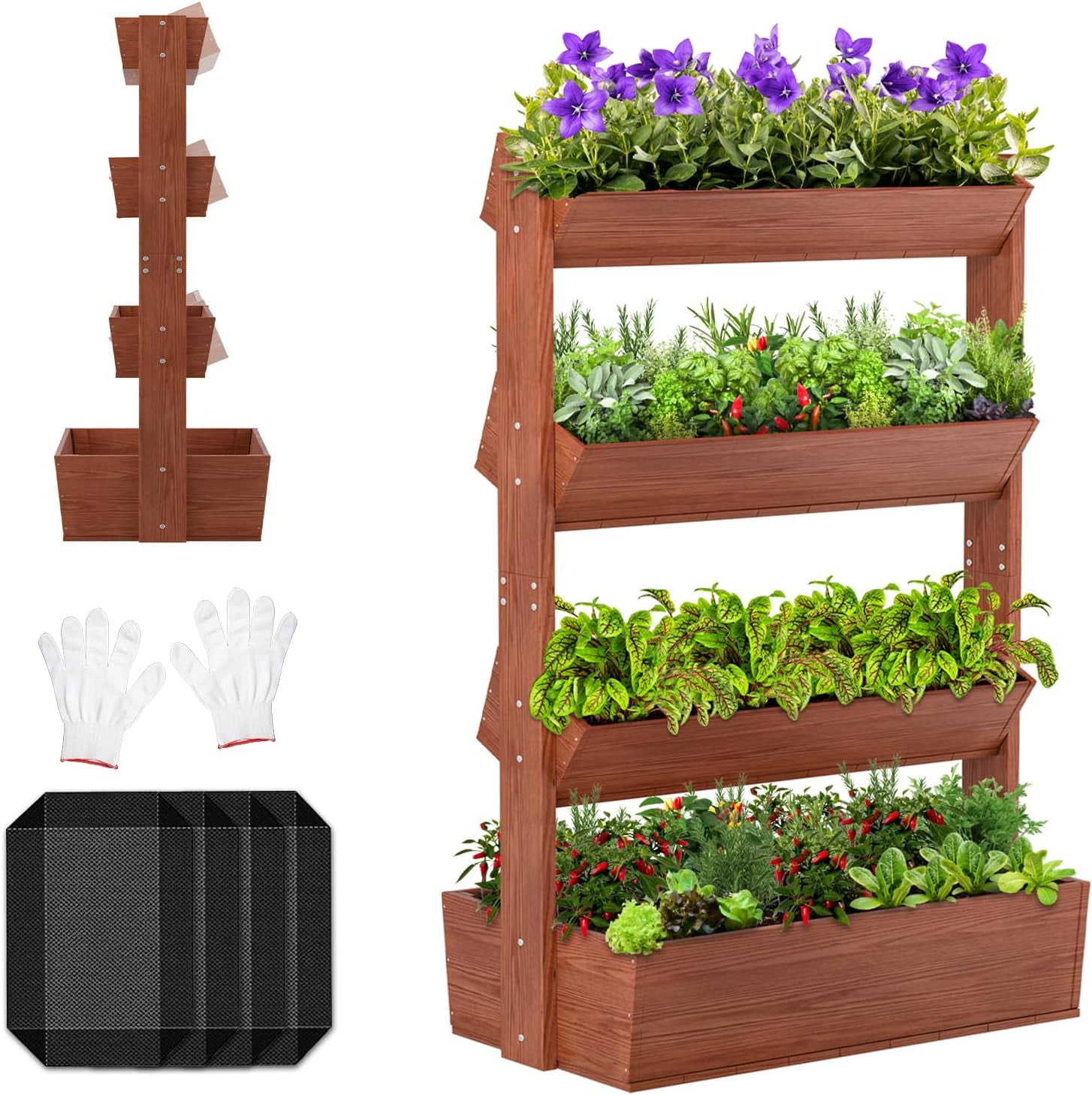 Wooden Vertical Raised Garden Bed, 4 Tier Garden Planters Raised Beds ...