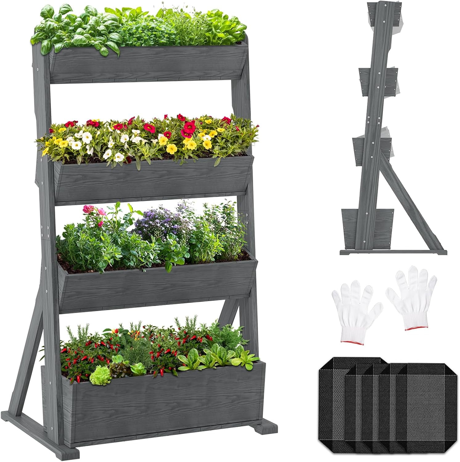 Wooden Vertical Raised Garden Bed, 4 Tier Garden Planters Raised Beds ...