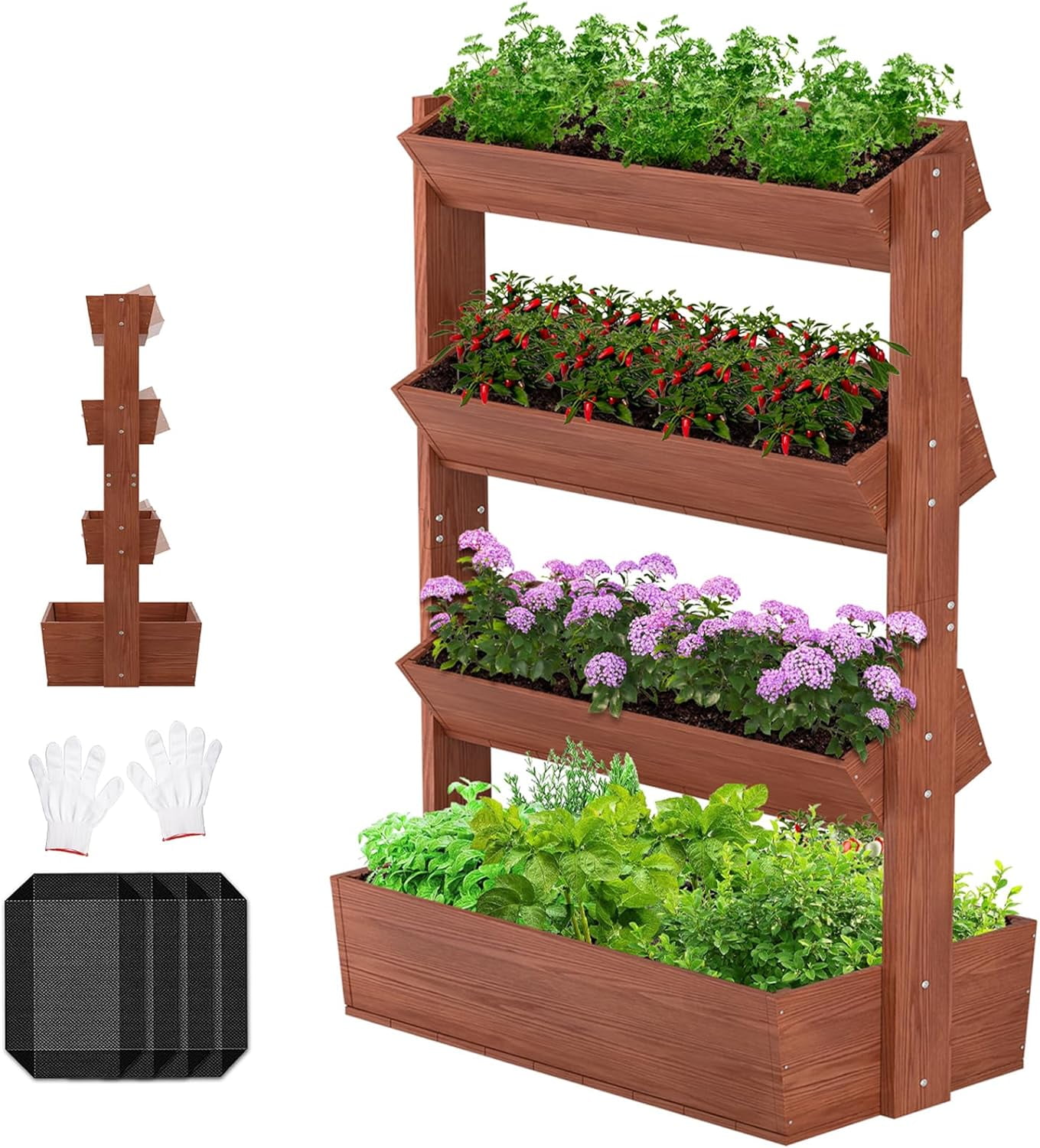 Wooden Vertical Raised Garden Bed, 4 Tier Garden Planters Raised Beds ...