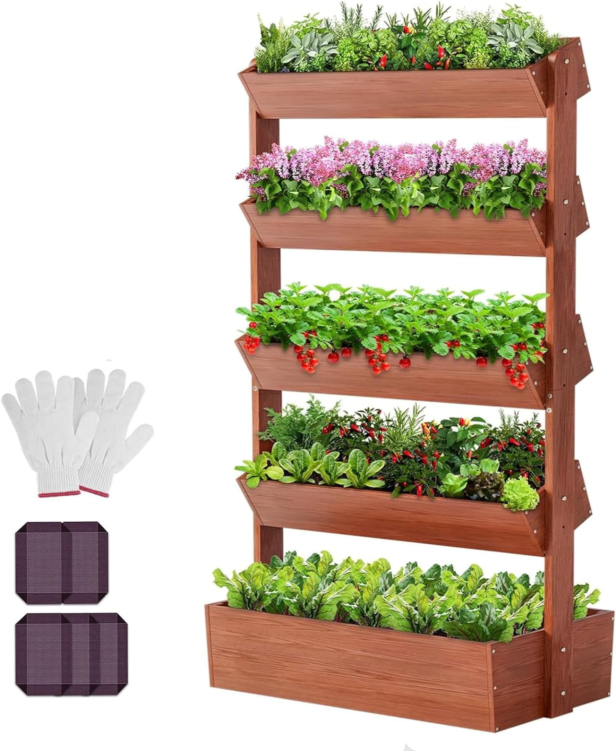 Wooden Vertical Raised Garden Bed, 5 Tier Garden Planters Raised Beds ...