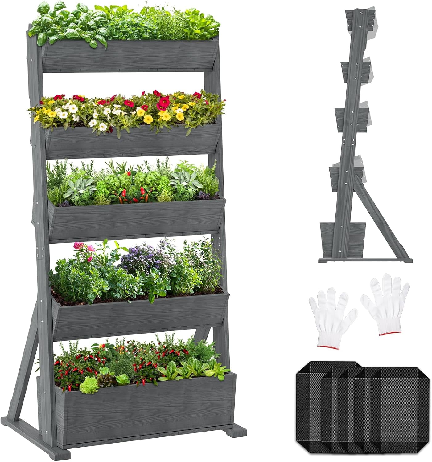 Wooden Vertical Raised Garden Bed, 5 Tier Garden Planters Raised Beds ...