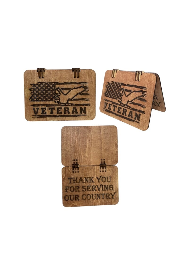 Wooden Veteran Thank You Card, Military Service Recognition, Hinged ...
