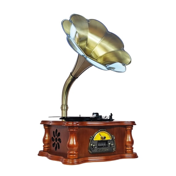 Wooden Vintage Gramophone Record Player, Retro Phonograph Record Player ...