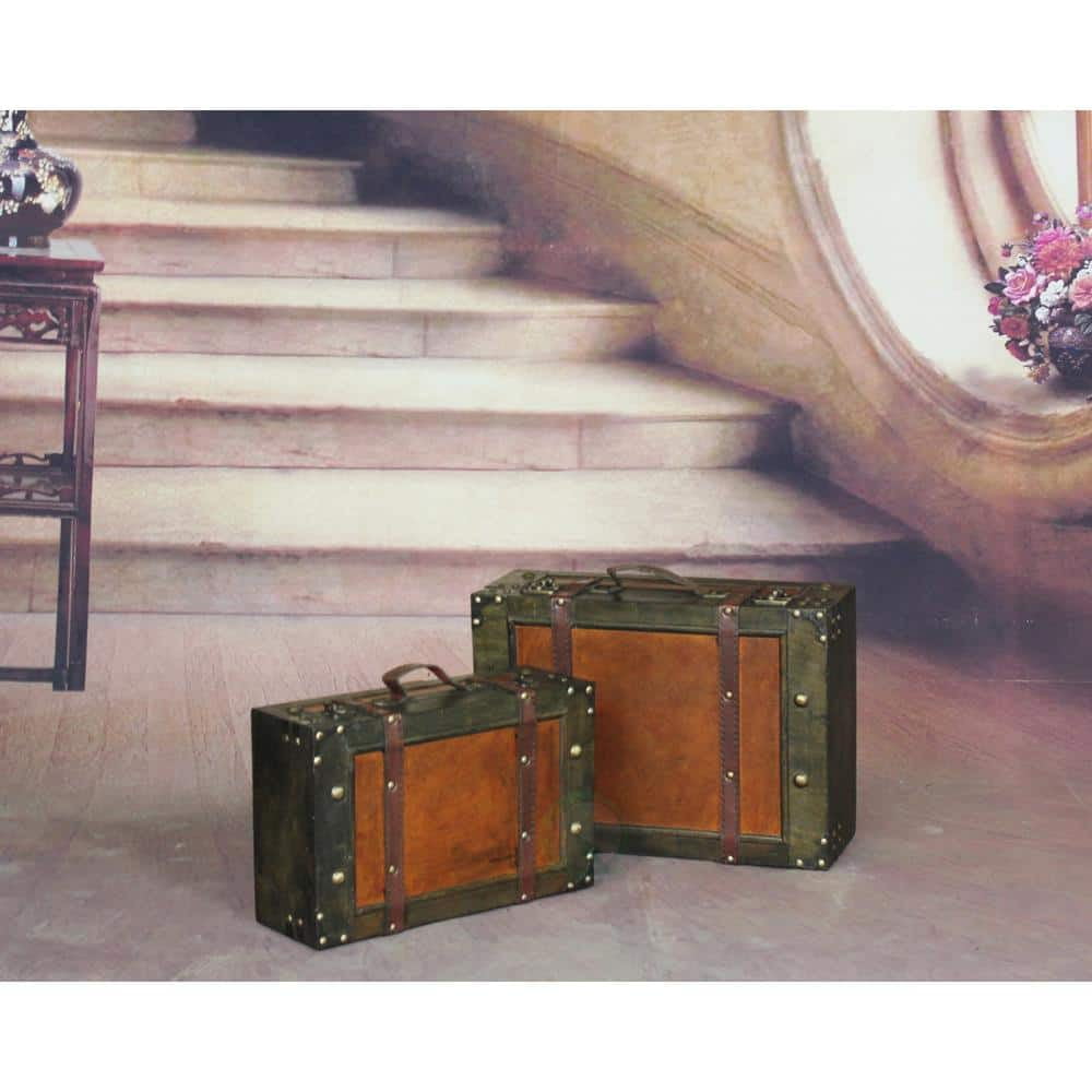 Wooden Vintage Luggage Trunks - Antique Carry on Suitcase Storage Box ...