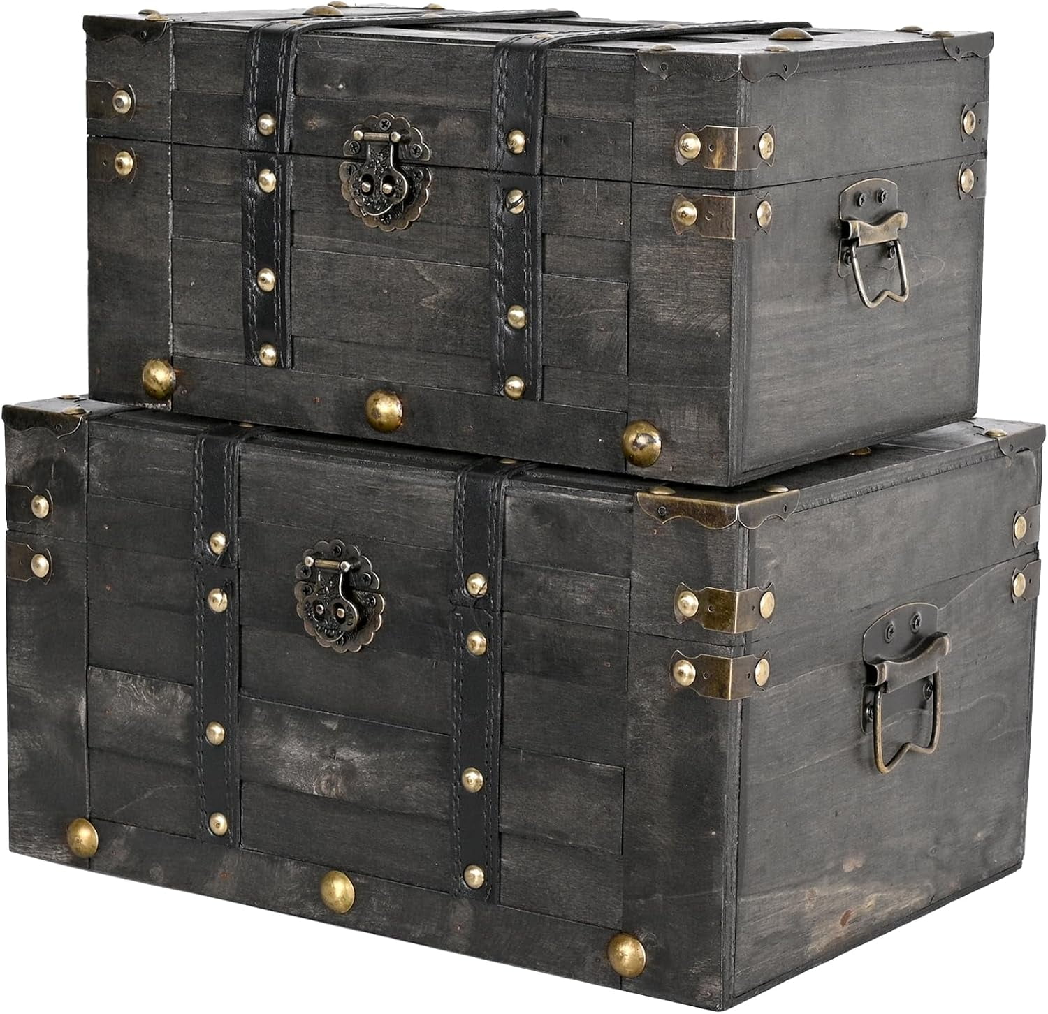 Wooden Vintage Luggage Trunks Set of 2, Decorative Antique Suitcase ...