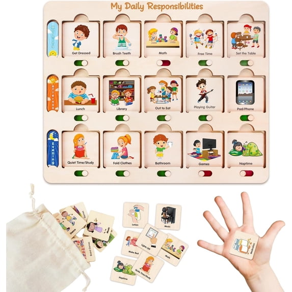 Wooden Visual Schedule for Chore Chart, Morning Bedtime Daily Routine ...
