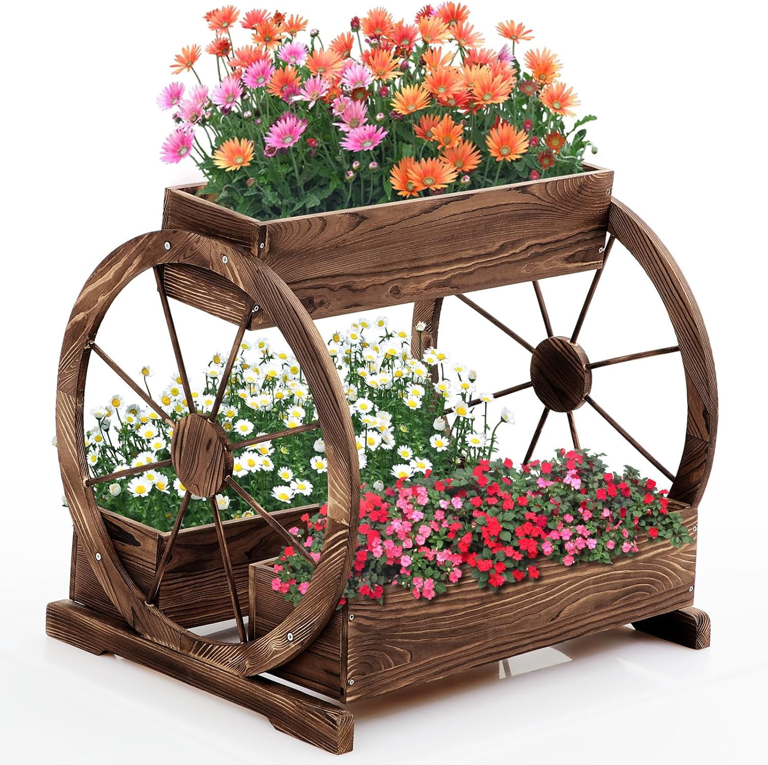 Wooden Wagon Planter Box Decorative Wooden Cart Rustic Flower Pot ...