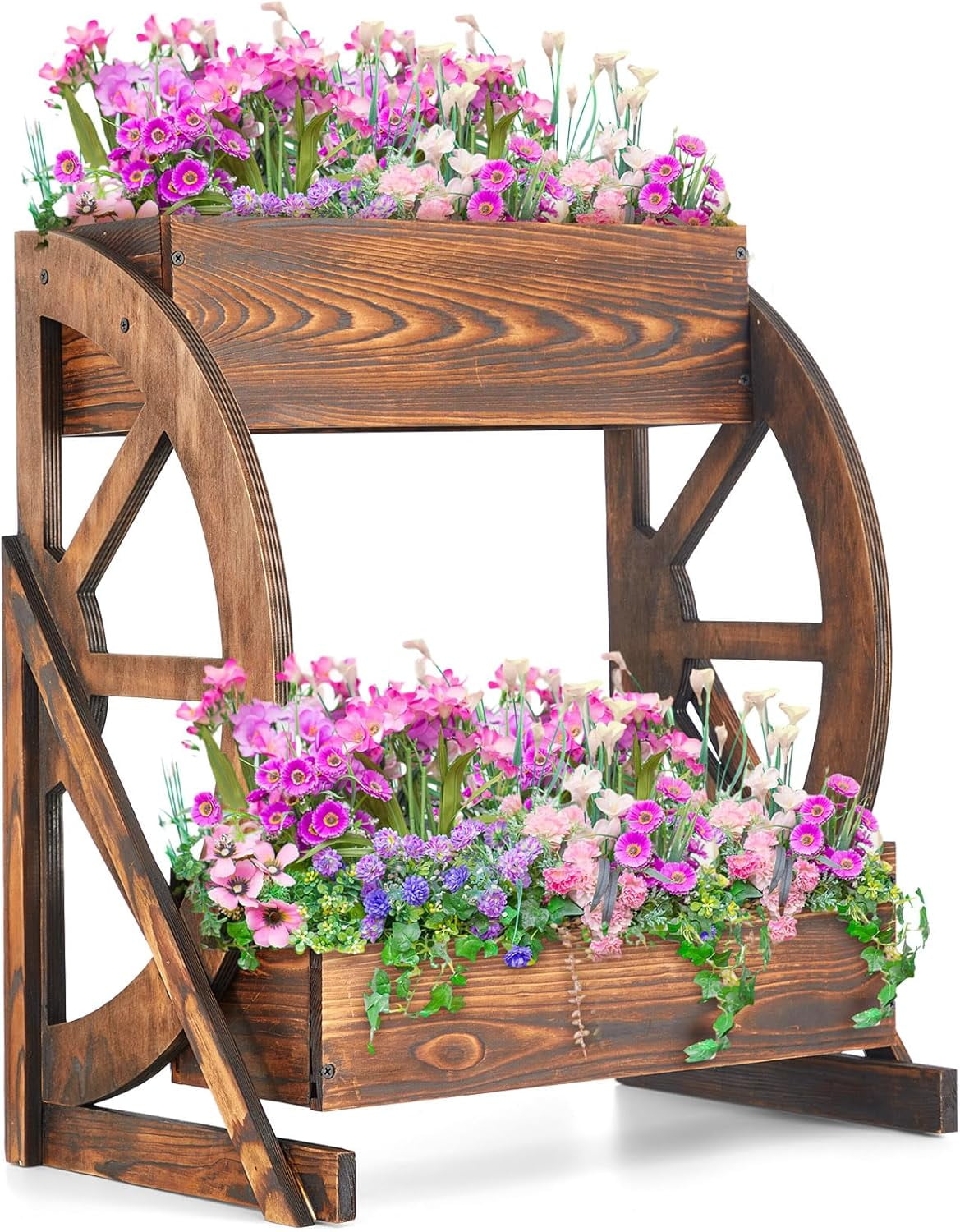 Wooden Wagon Planter Box Garden Planter for Outside Wood Box with ...