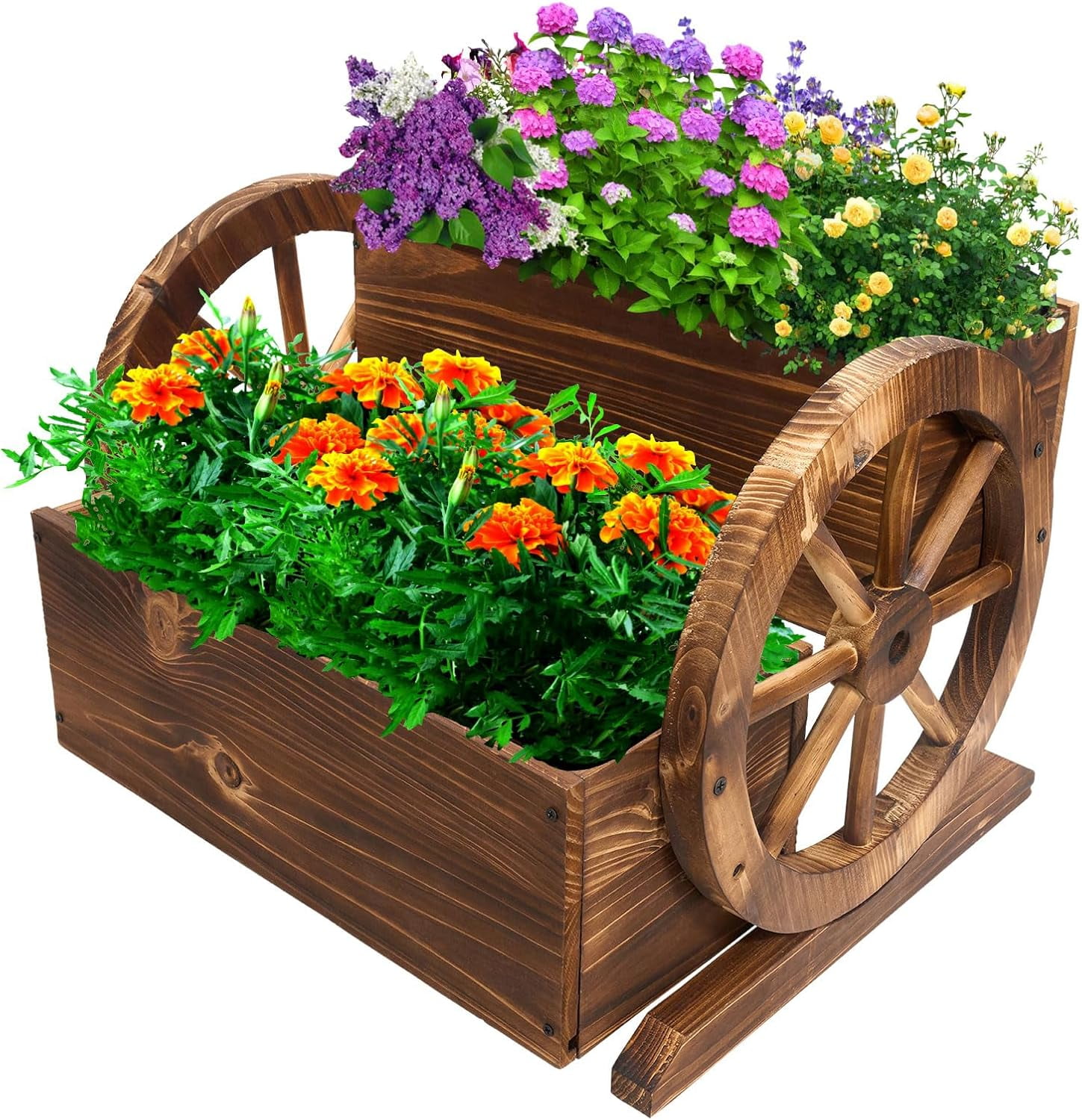 Wooden Wagon Planter Box, Garden Planter with Wheels,Decorative Planter ...
