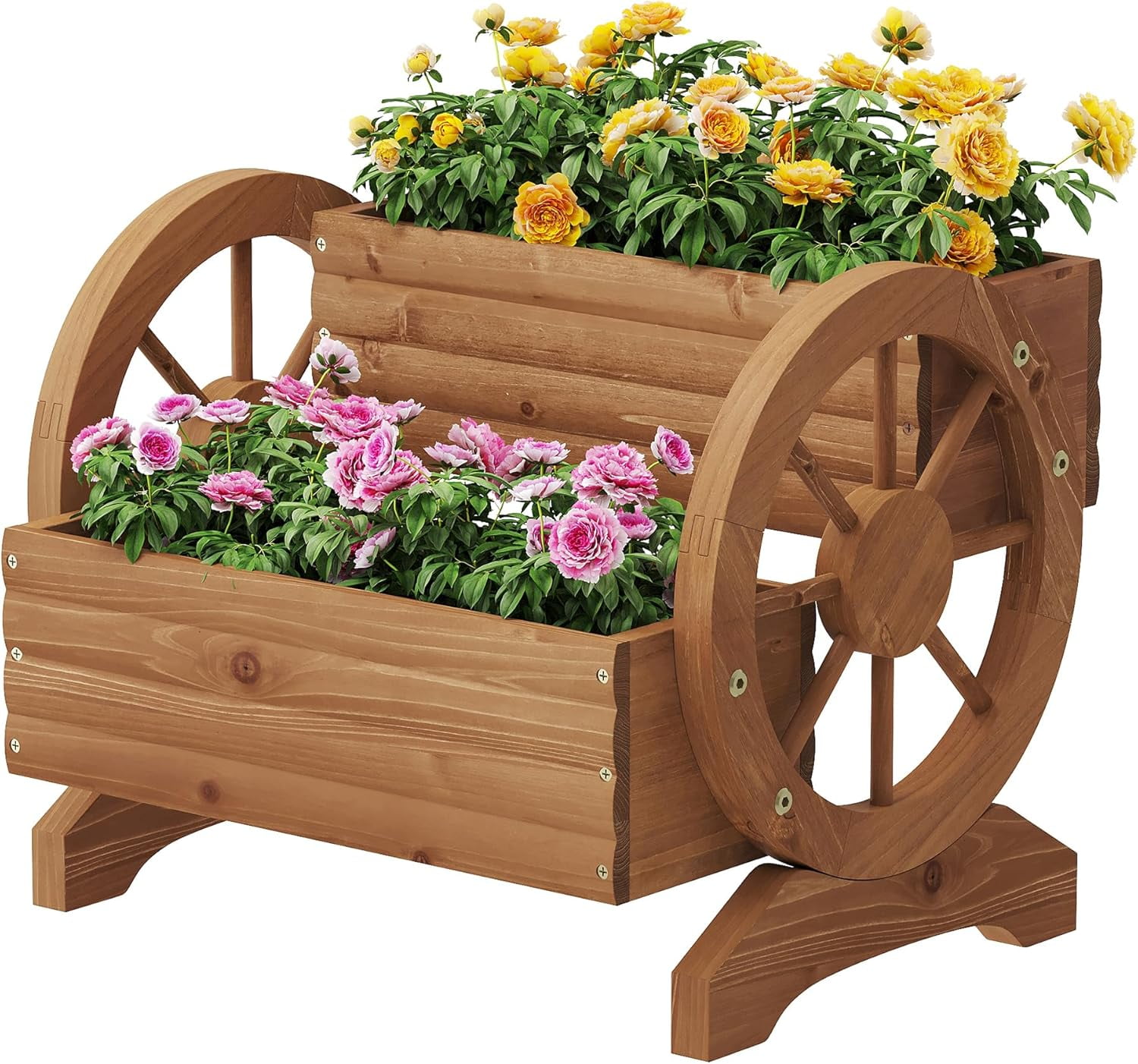 Wooden Wagon Planter Box for Indoor Outdoor Garden Planter Wood Planter ...