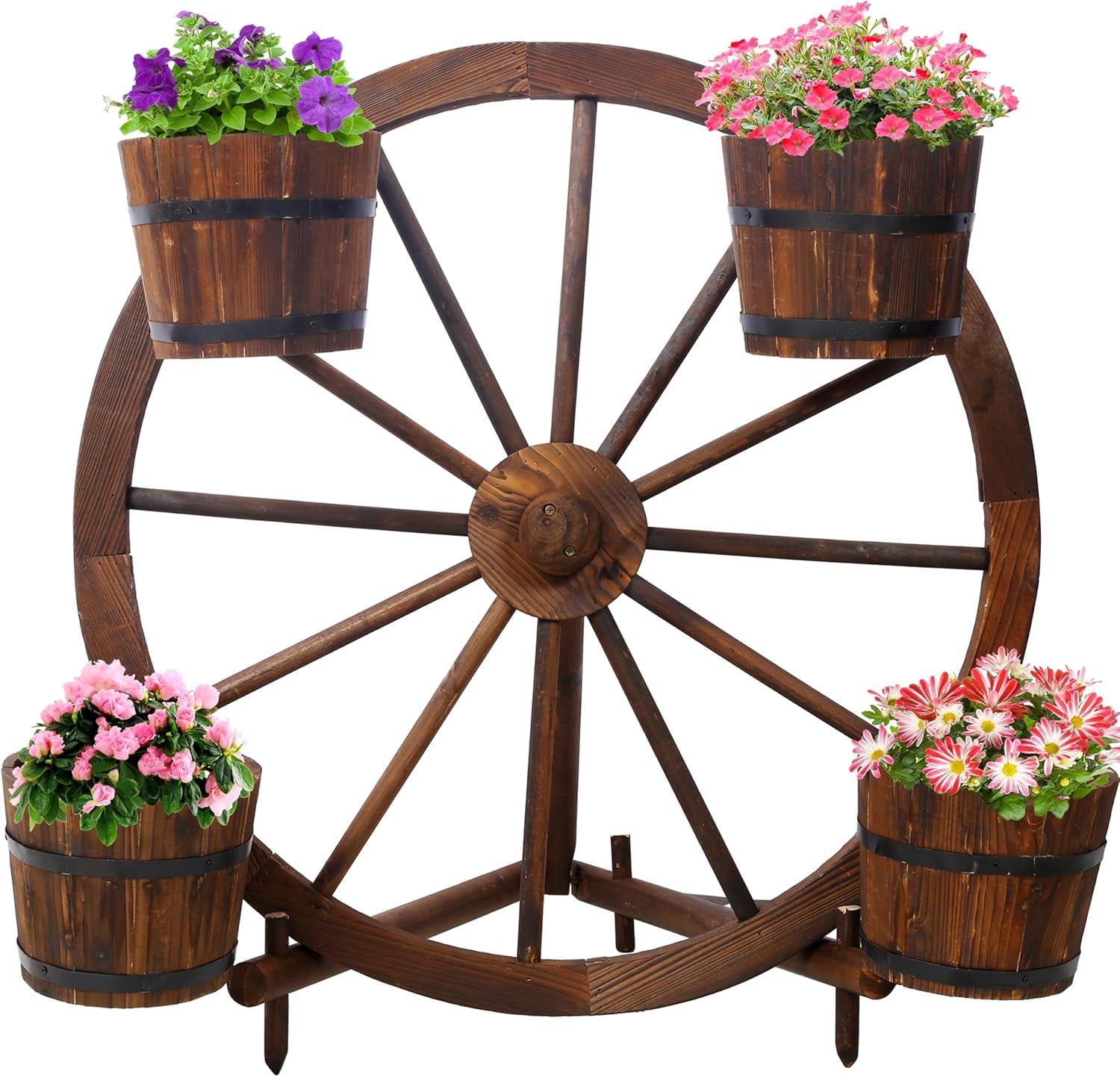 Wooden Wagon Planter Box,Wooden Flower Cart Garden Planter with Wheels ...