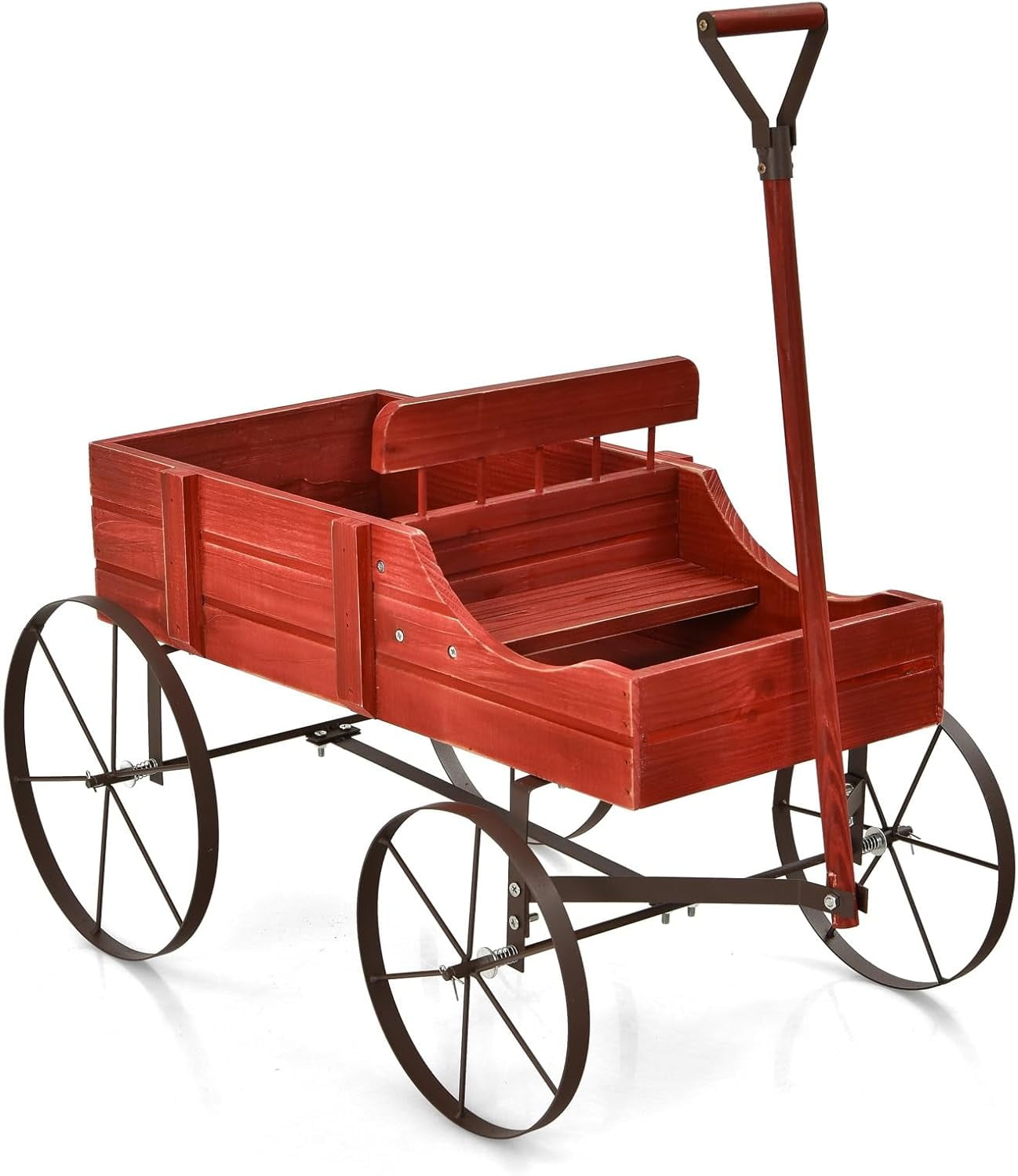 Wooden Wagon Planter, Decorative Flower Pots w/ 2 Planting Sections ...