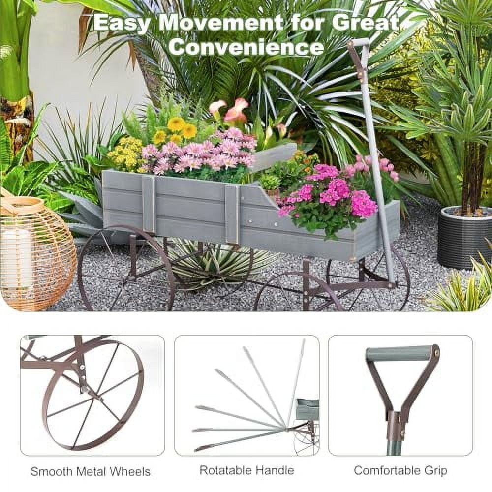 Wooden Wagon Planter, Decorative Garden Wheelbarrow Planter with 2 ...