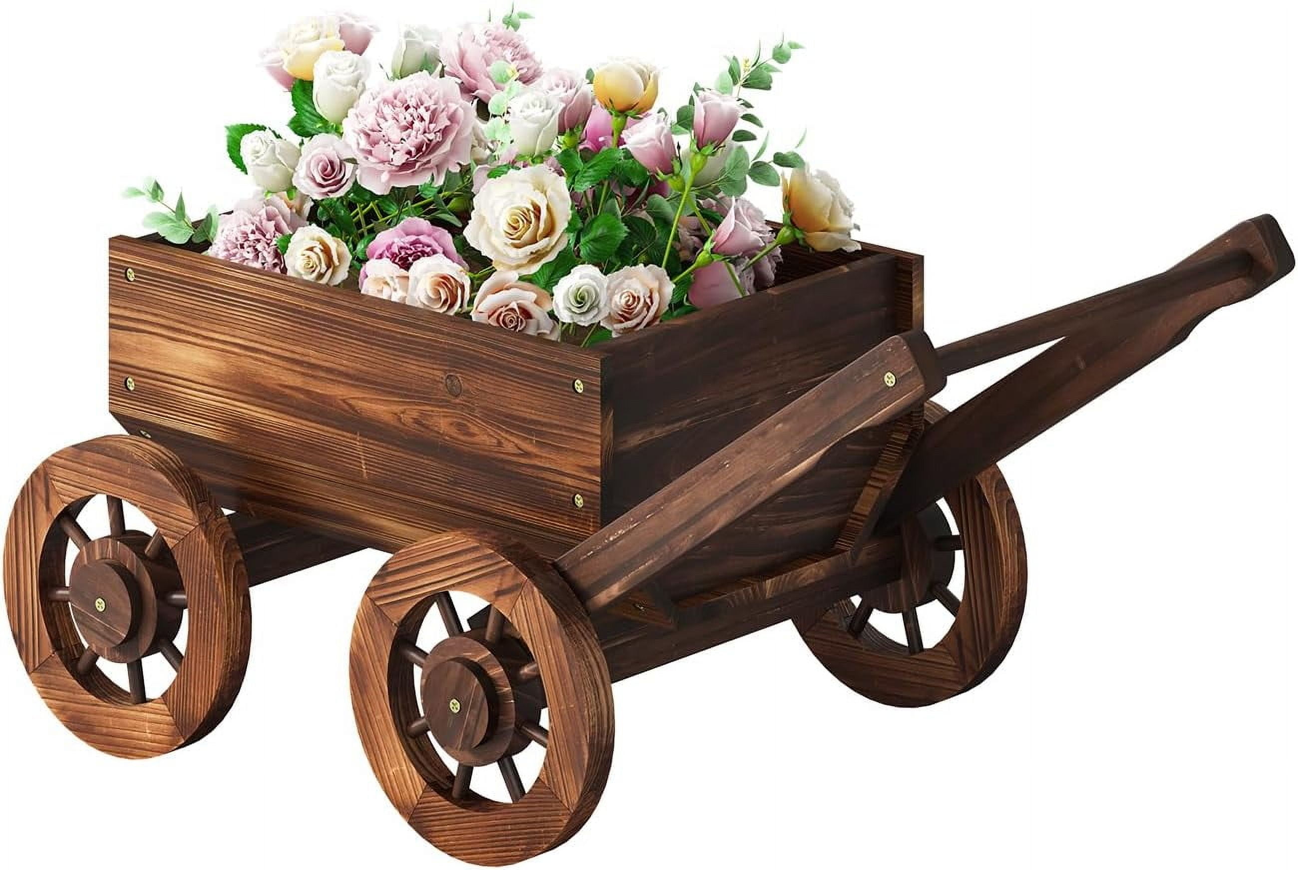Wooden Wagon Planter Outdoor Garden Planter, Trolley Decoration ...