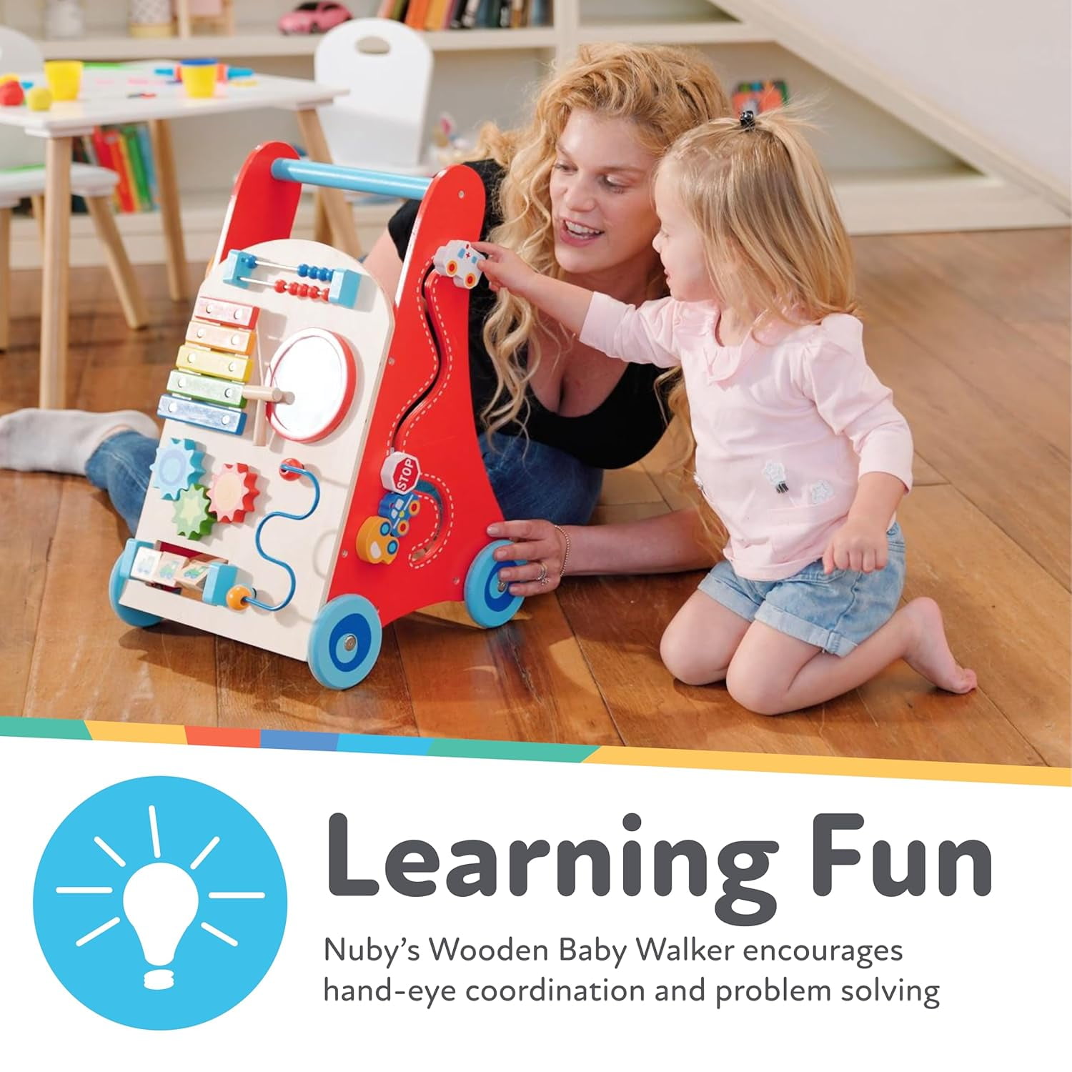 Wooden Walker with Interactive Features for Early Development, Promotes ...