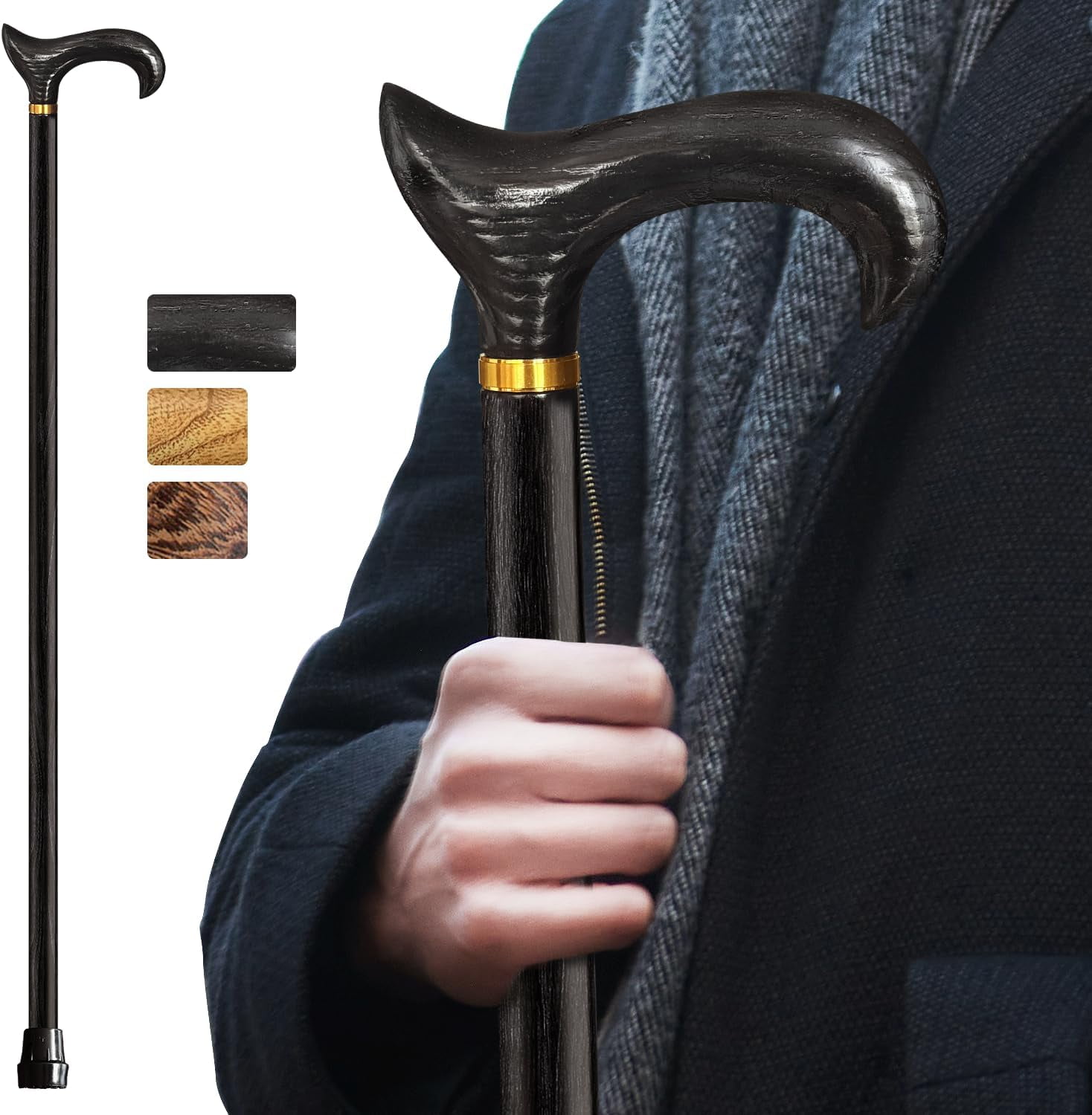 Wooden Walking Cane for Men and Women, Handmade, Support up to 500 lbs ...