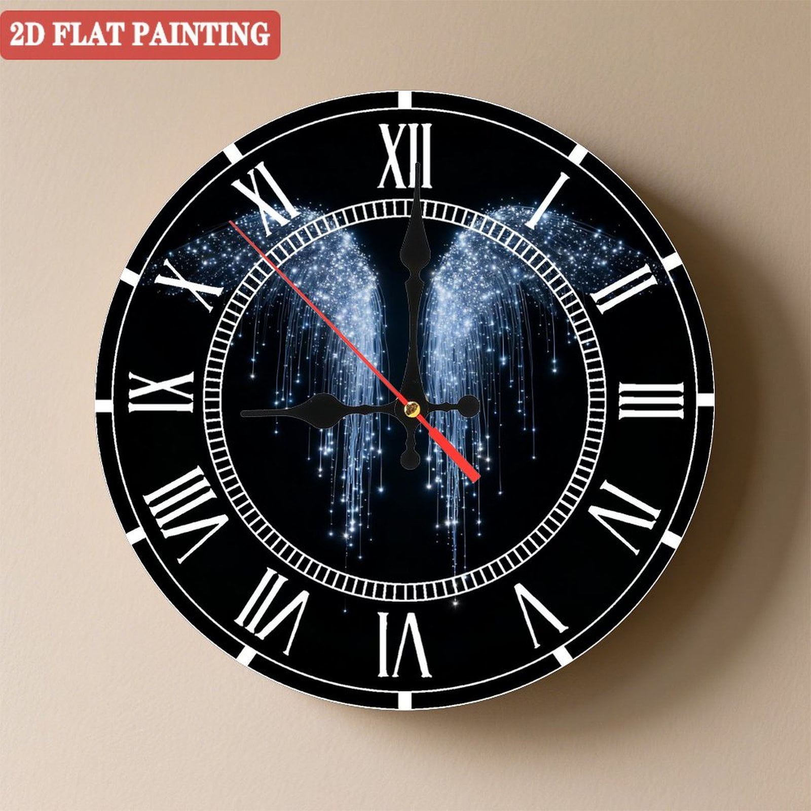 Wooden Wall Clock with Blue Starlight Waterfall Pattern, Silent ...