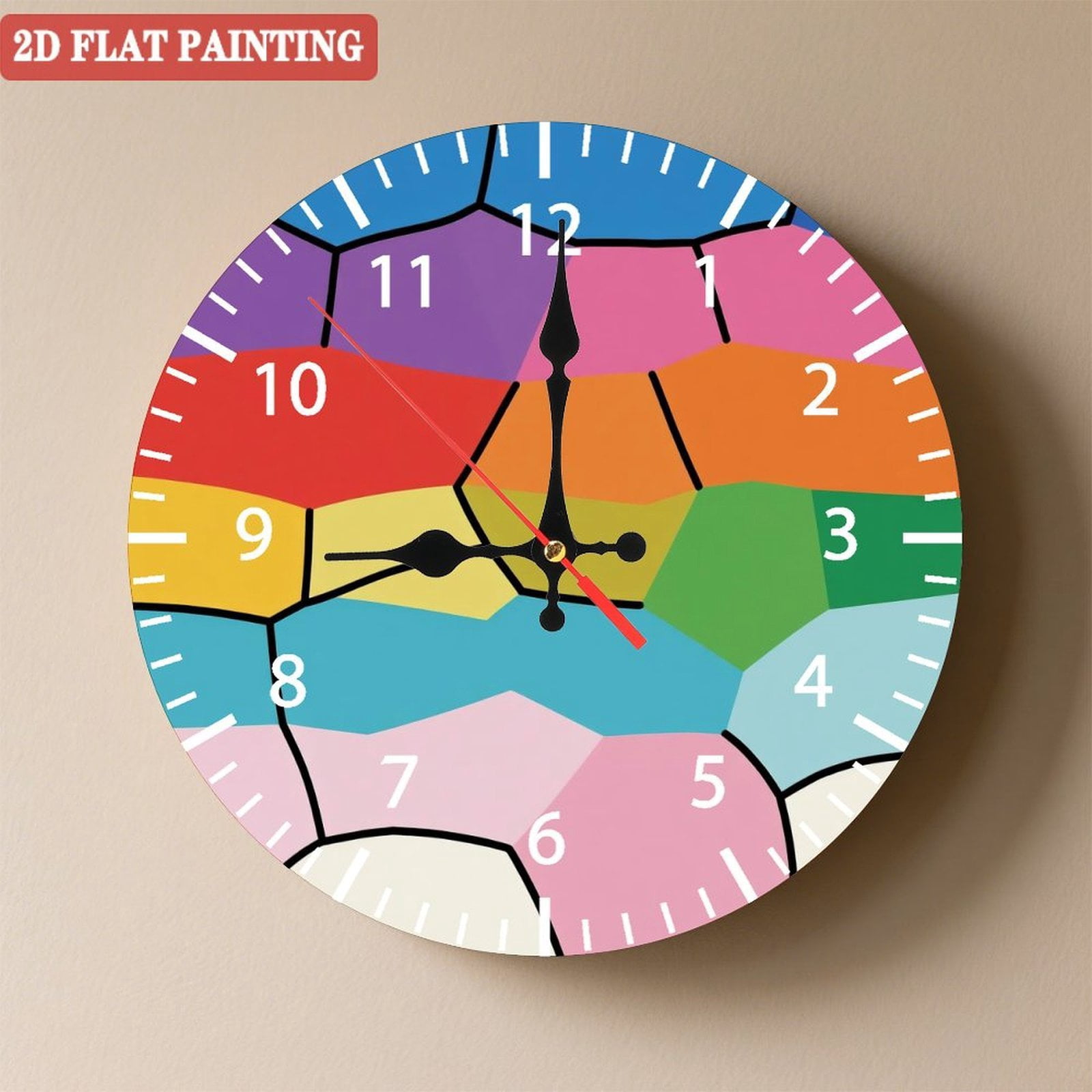 Wooden Wall Clock with Colorful Geometric Mosaic Pattern, Silent ...