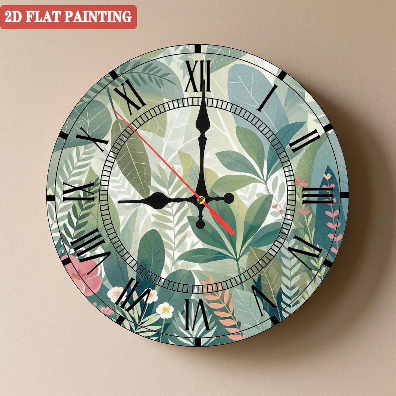 Wooden Wall Clock with Delicate Floral Pattern, Silent Movement ...