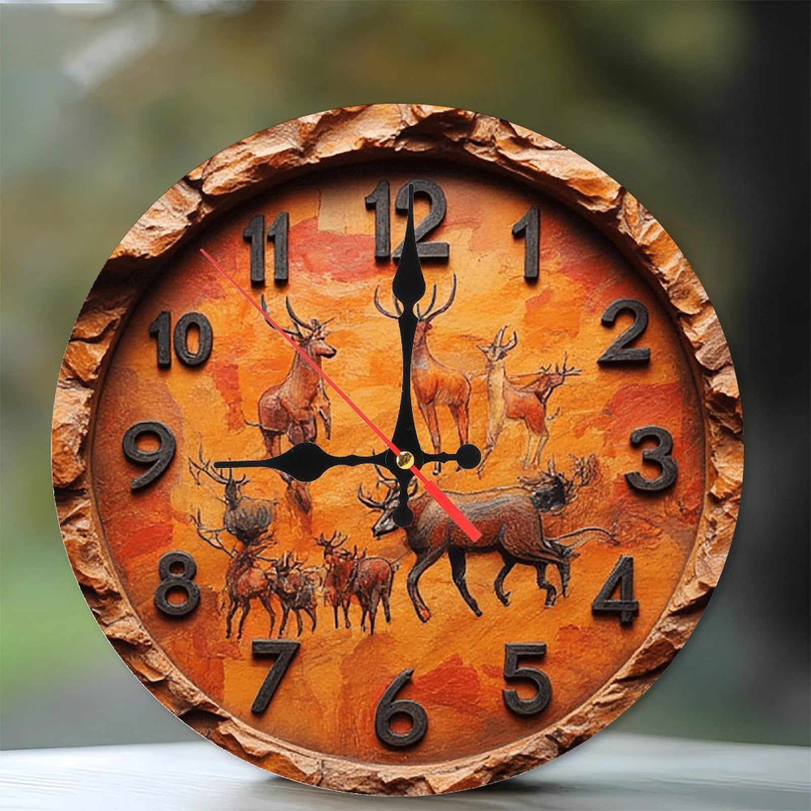 Wooden Wall Clock Elk Deer Animal Rustic Home Decor 10-Inch Silent ...