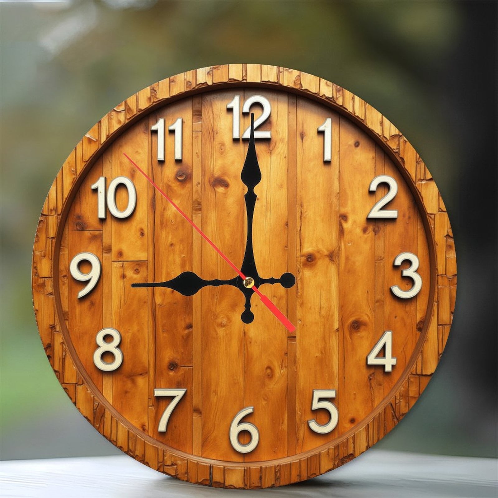 Wooden Wall Clock Farmhouse Rustic Home Decor Large 12-Inch Silent ...