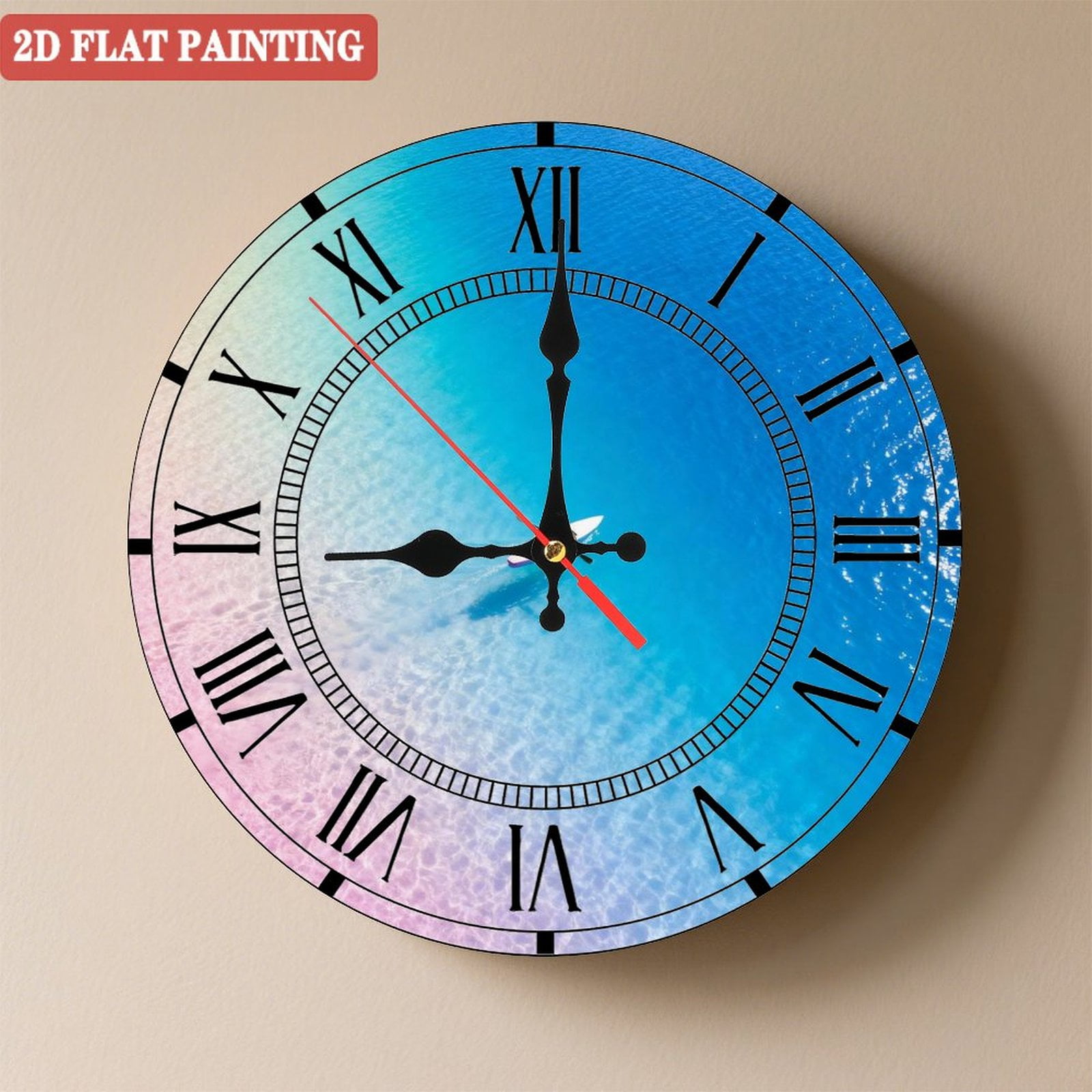Wooden Wall Clock with Gradient Water Surface Texture Pattern, Silent ...