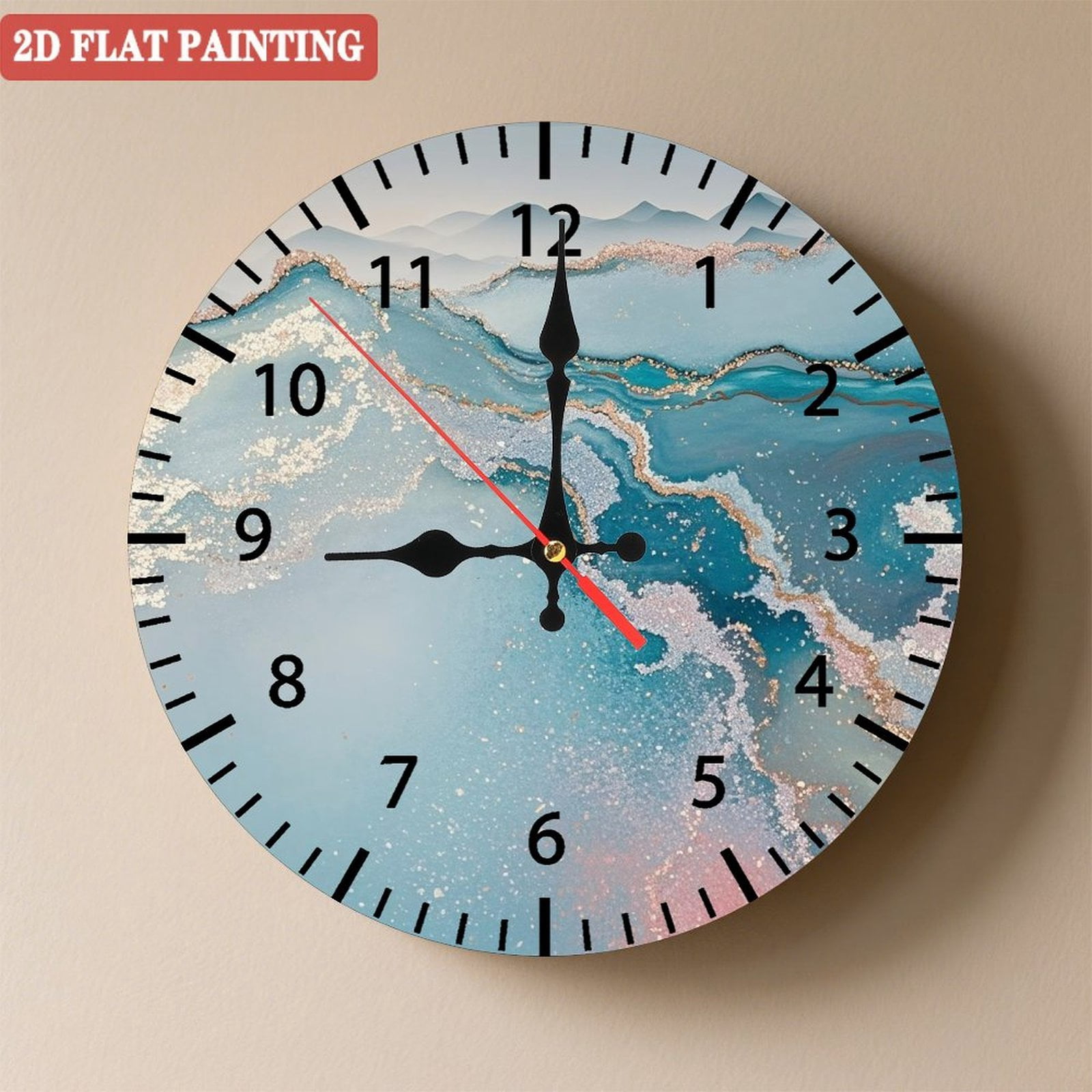 Wooden Wall Clock with Marble Fluid Art Texture, Silent Movement ...