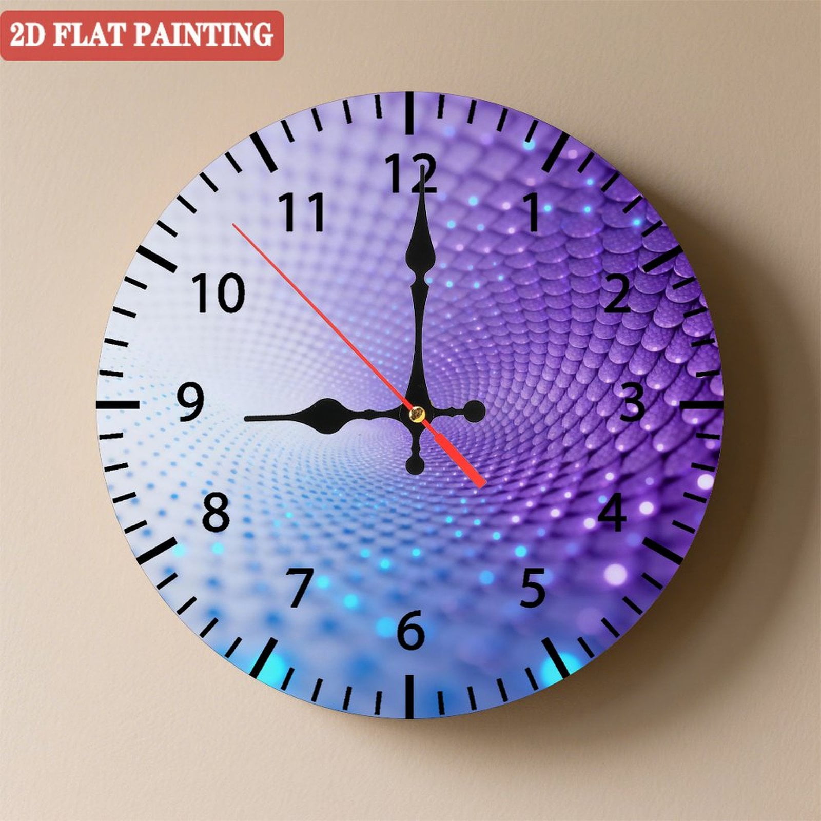 Wooden Wall Clock with Purple-Blue Swirl Texture Pattern, Silent ...