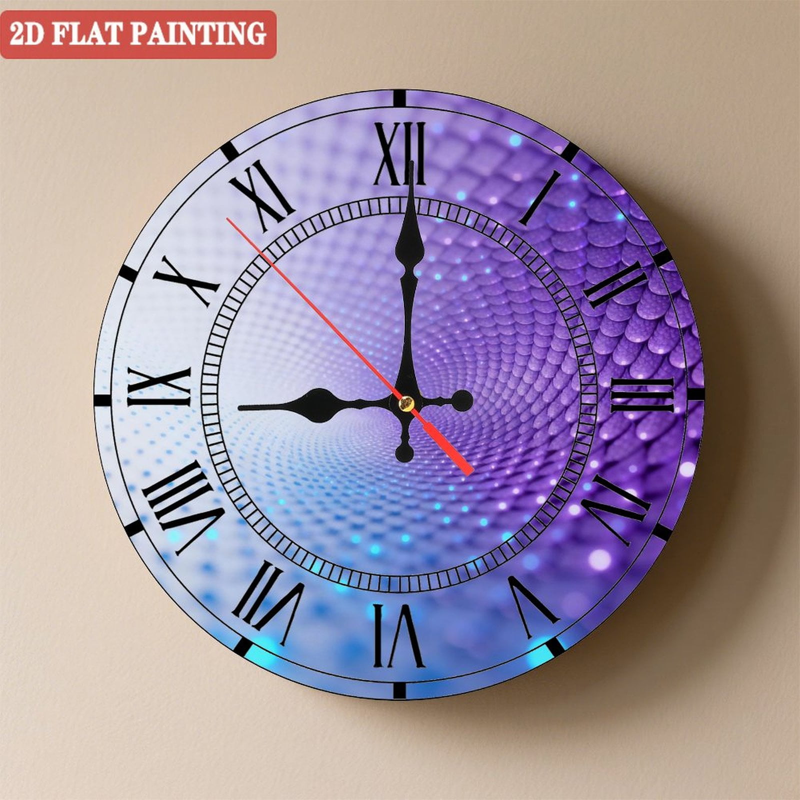 Wooden Wall Clock with Purple-Blue Swirl Texture Pattern, Silent ...