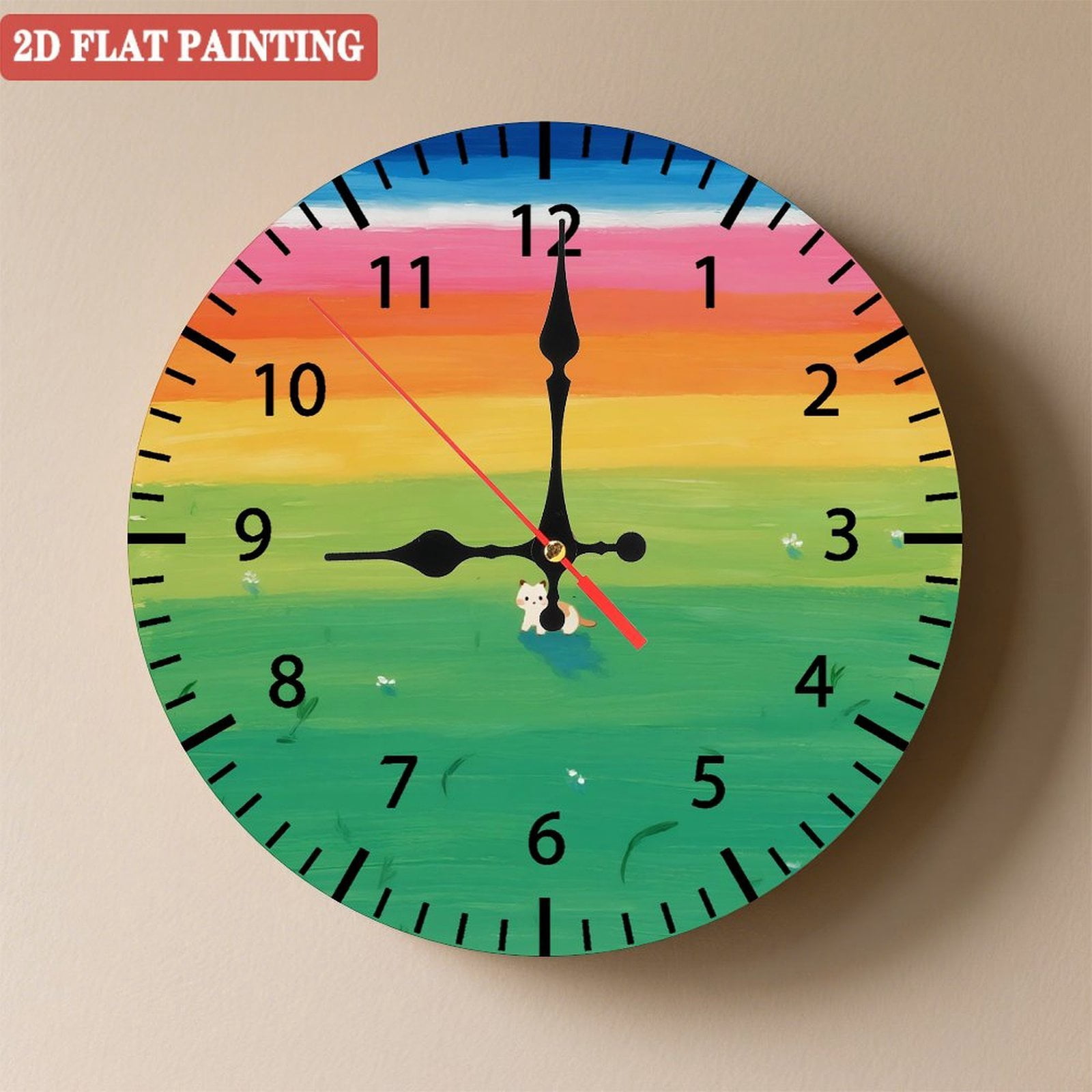 Wooden Wall Clock with Rainbow Gradient Stripe Pattern, Silent Movement ...