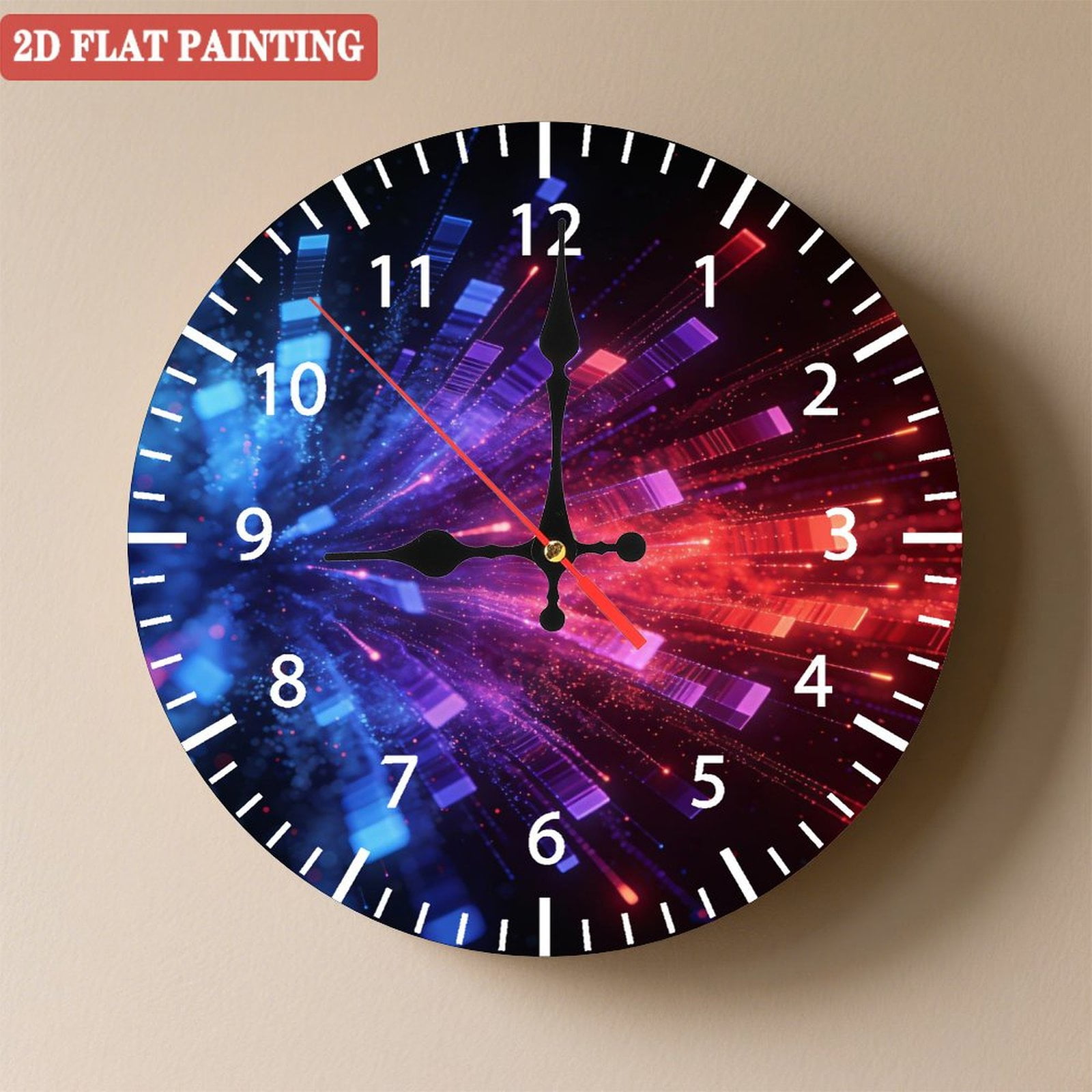 Wooden Wall Clock with Red-Blue-Purple Cyberpunk Light Fragment Pattern ...
