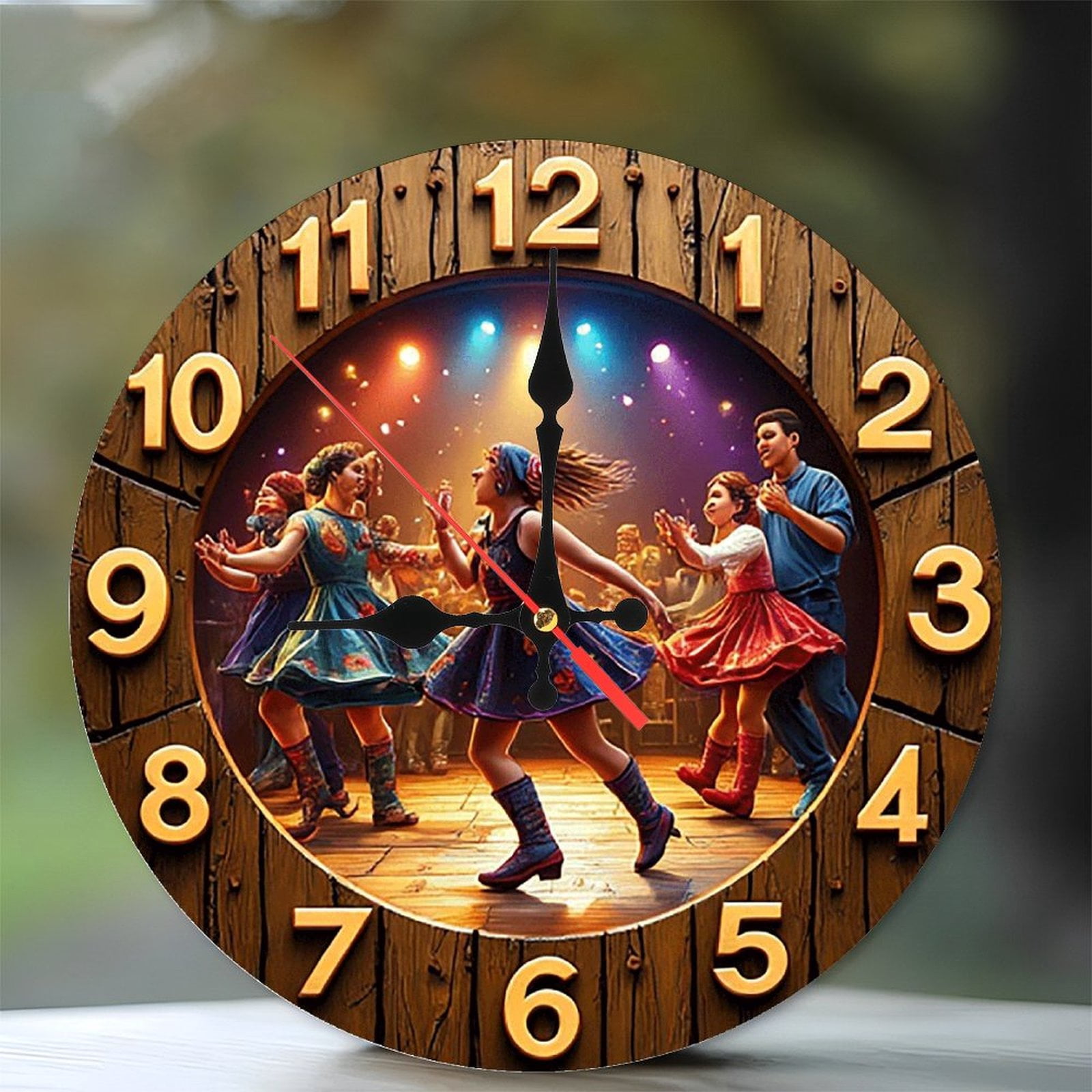Wooden Wall Clock Rustic Style Folk Dance Decor 10-Inch Silent Wooden ...