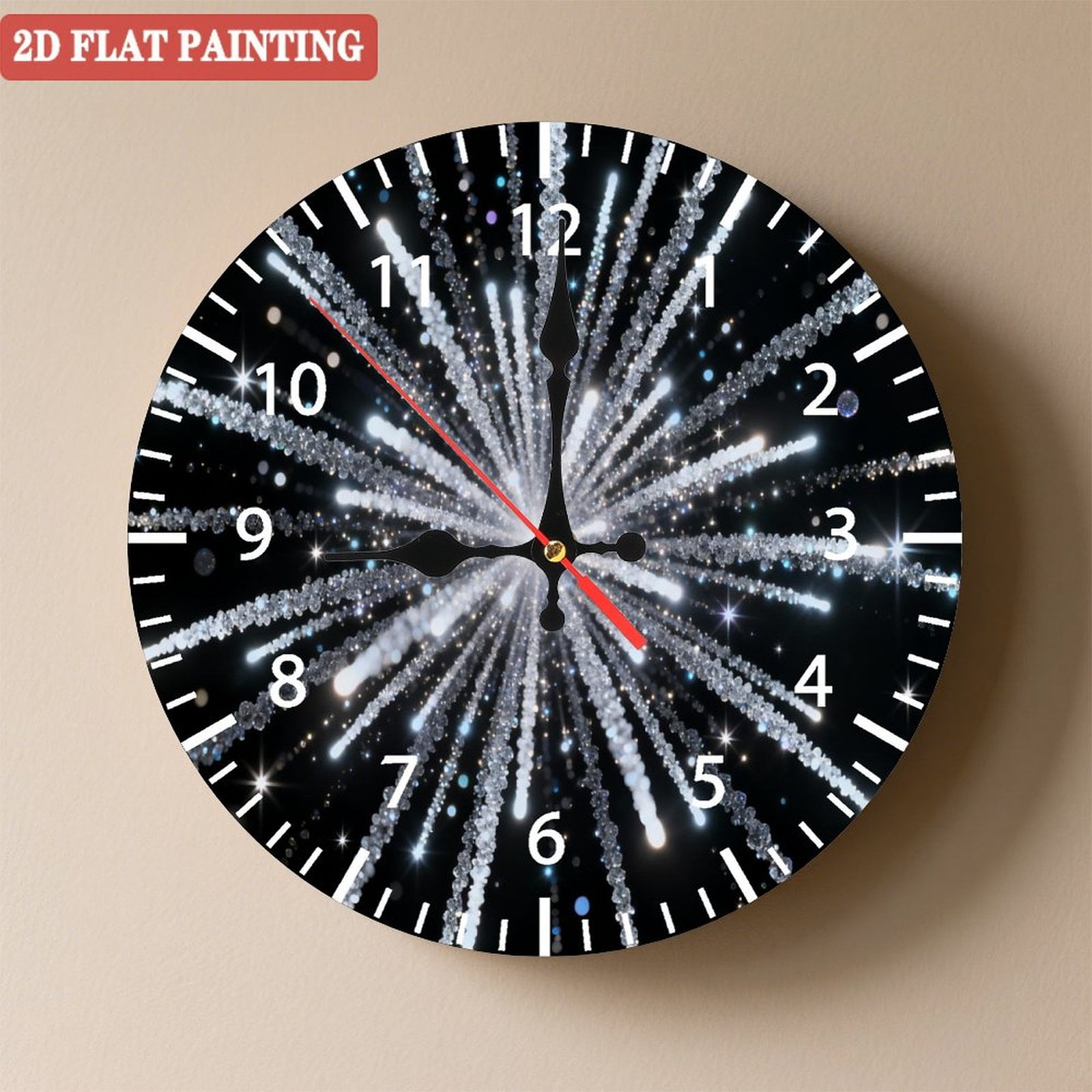 Wooden Wall Clock with Sparkling Firework Pattern, Silent Movement ...