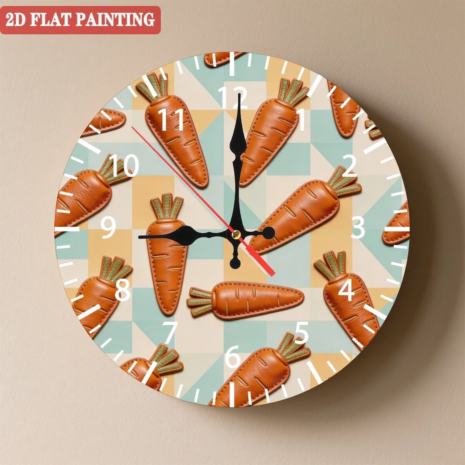 Wooden Wall Clock with Textured Carrot Pattern, Silent Movement ...