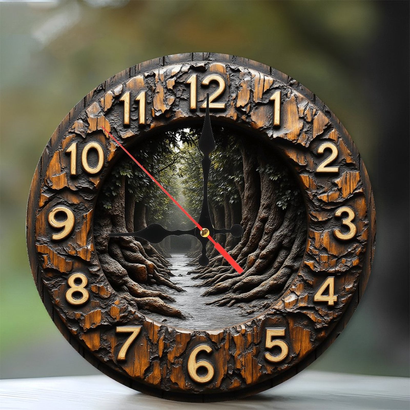 Wooden Wall Clock Tree Roots River Landscape 10-Inch Silent Wooden Wall ...