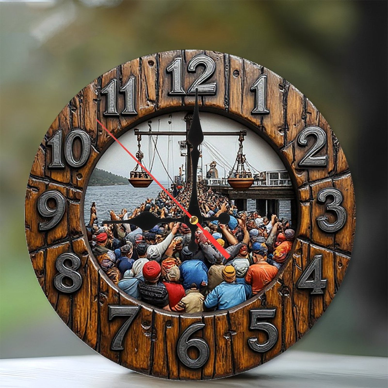 Wooden Wall Clock Unique Crowd Design 10-Inch Silent Wooden Wall Clock ...