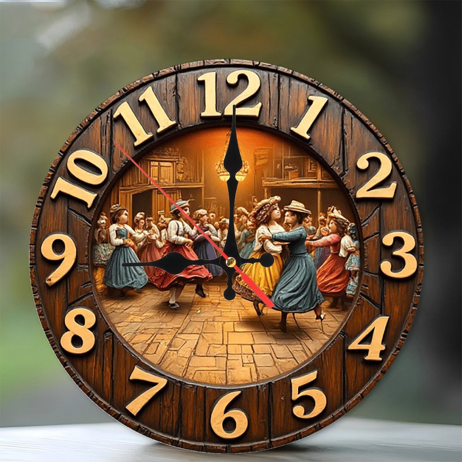 Wooden Wall Clock Vintage Style Couple Dancing Scene 10-Inch Silent ...
