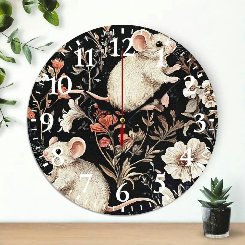 Wooden Wall Clock, flowers Print, Battery Operated (AA Not Included ...