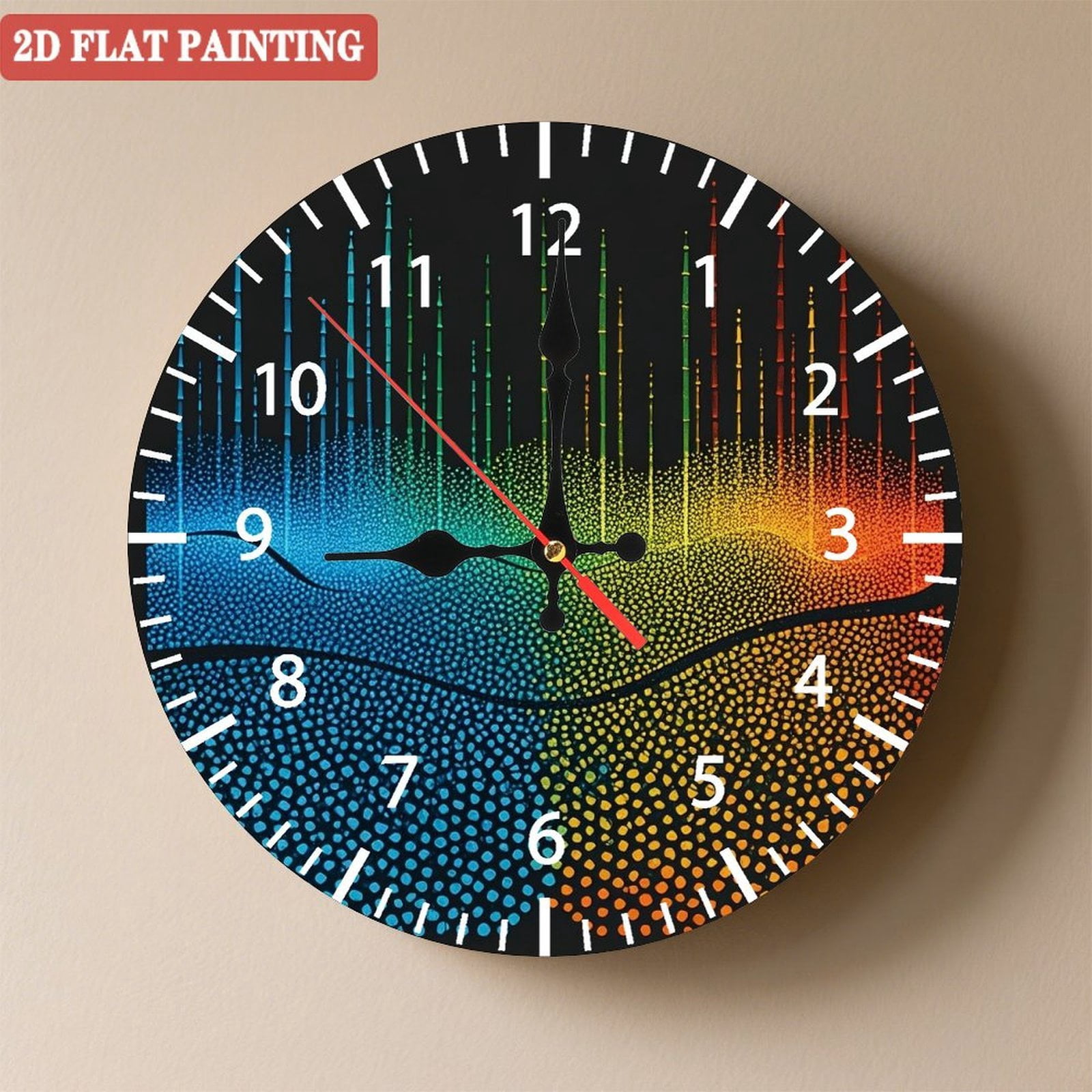 Wooden Wall Clock with Dot Matrix Pattern, Silent Movement, Battery ...