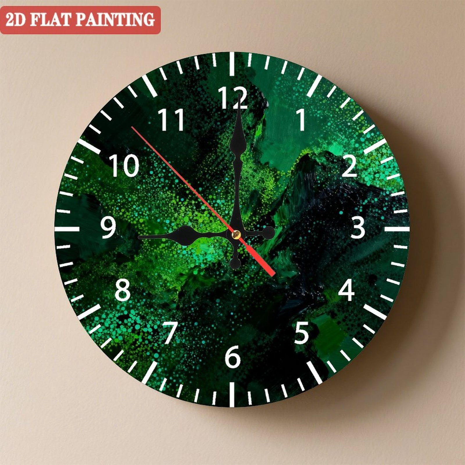 Wooden Wall Clock with Marble Texture, Silent Movement, Battery ...
