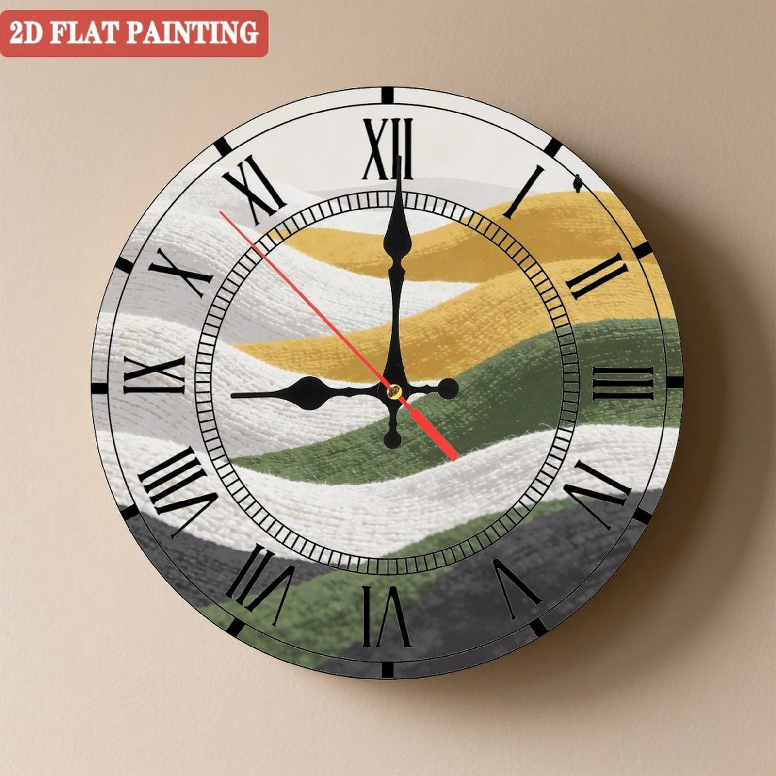 Wooden Wall Clock with Wave Pattern, Silent Movement, Battery Operated ...