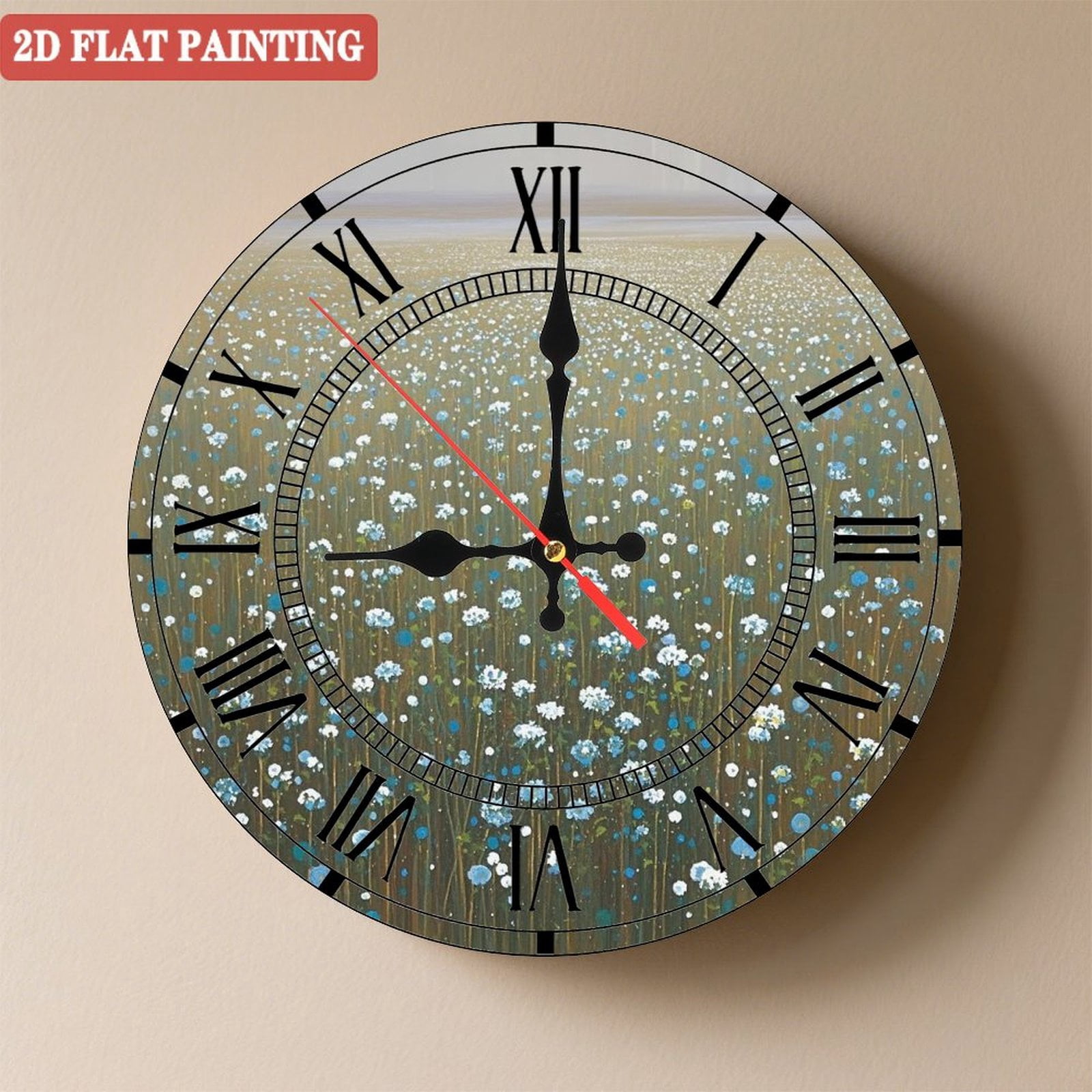 Wooden Wall Clock with Wildflower Pattern, Silent Movement, Battery ...