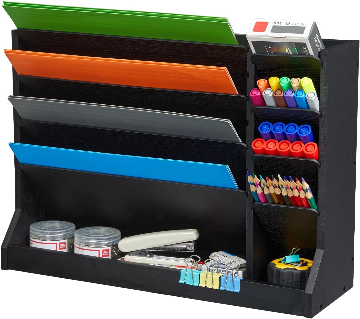 Wooden Wall File Organizer, 4-Tier Vertical Hanging/desktop File Holder ...