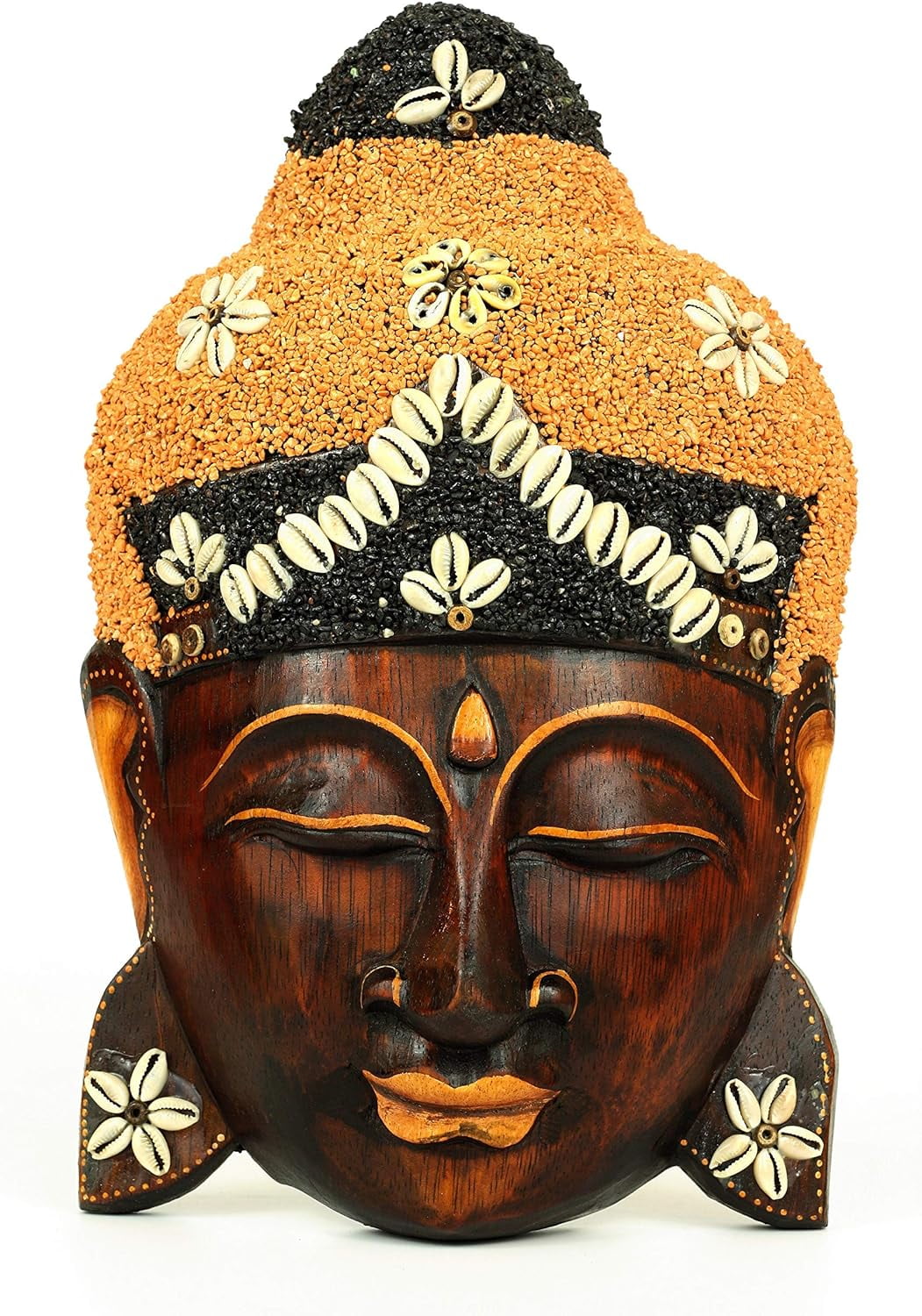 Wooden Wall Mask Serene Buddha Head Statue Hand Carved Seashell ...