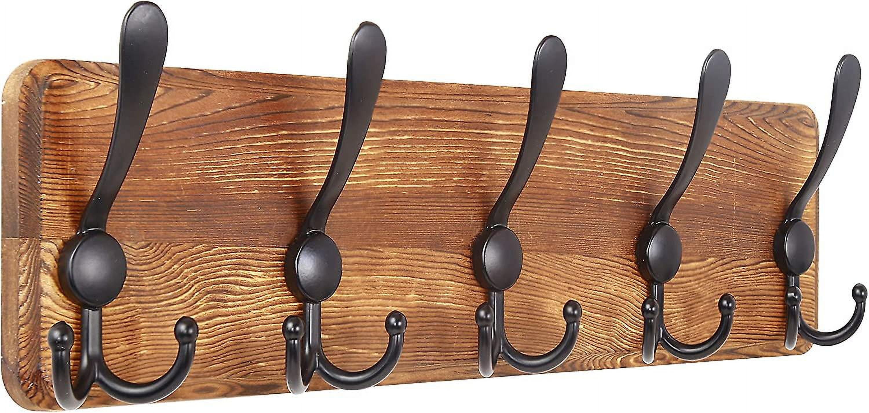Wooden Wall Mounted Coat Rack, 5 Triple Hooks, Wall Mounted Coat Rack ...