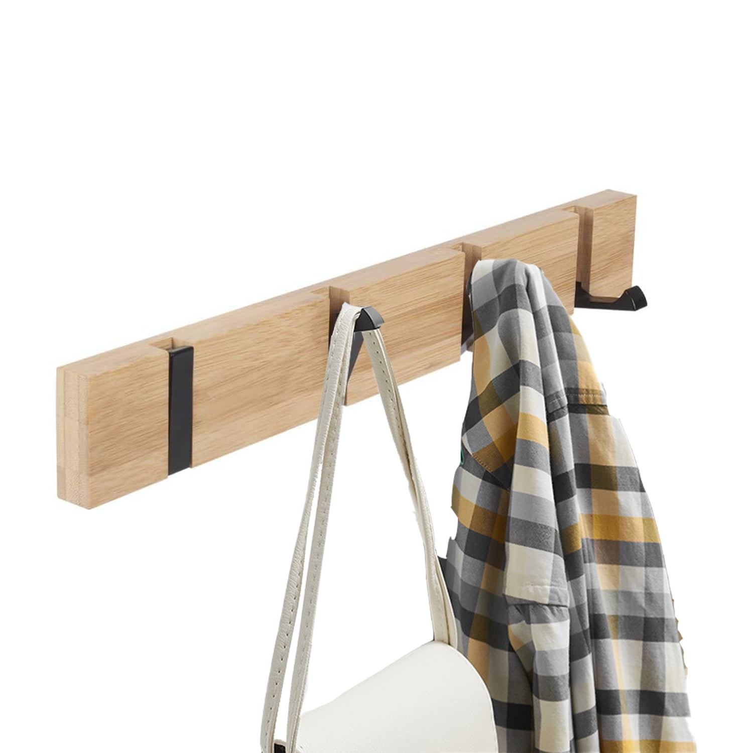 Wooden Wall Mounted Folding Rack, Modern Wall Floating Coat Hook Rack ...