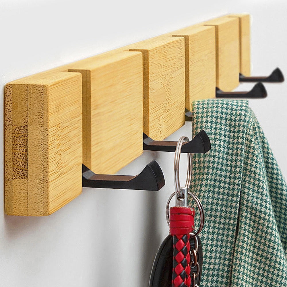 Wooden Wall Mounted Folding Rack, Modern Wall Floating Coat Hook Rack ...