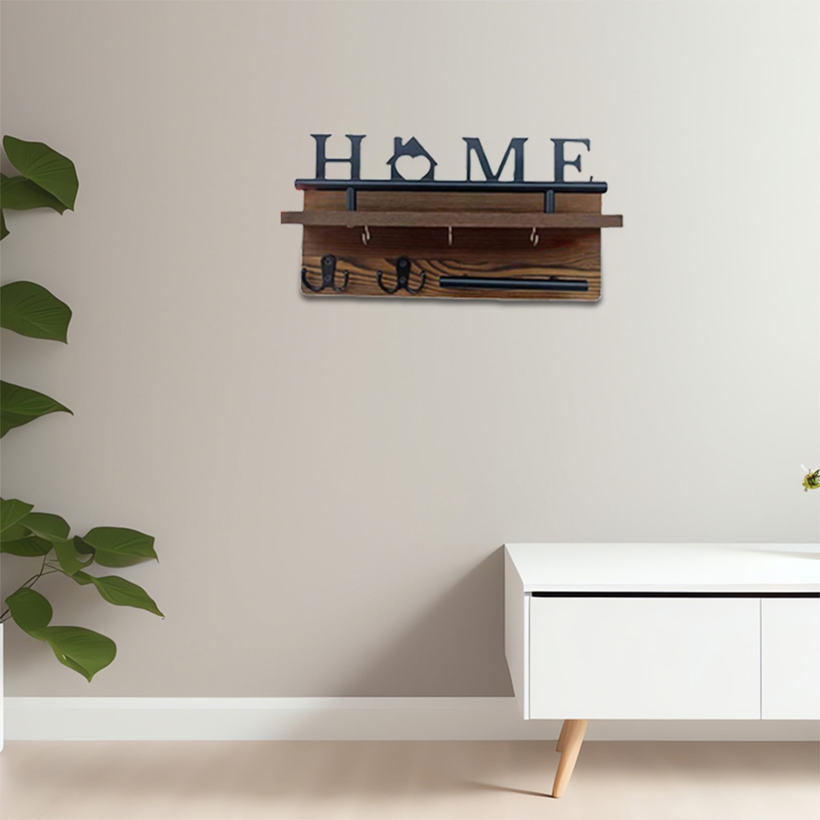 Wooden Wall-Mounted Key Holder with Hooks, Rustic Entryway Organizer ...