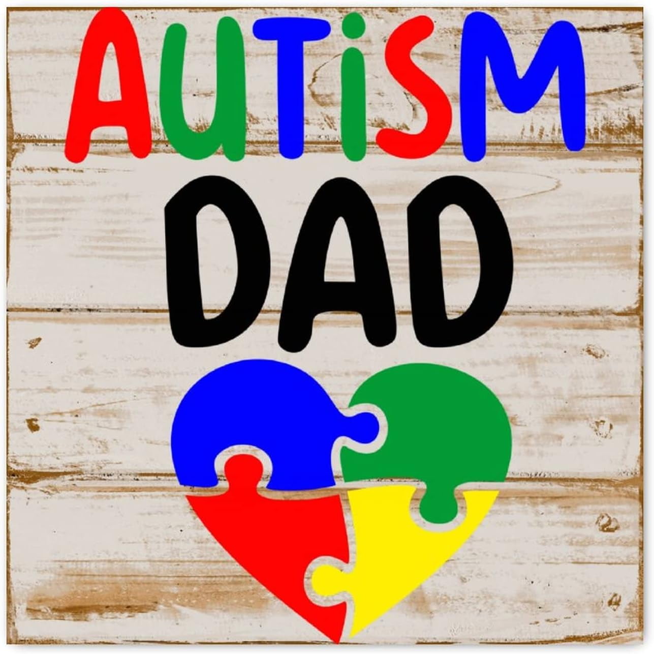 Wooden Wall Panel Autism Dad Puzzle Heart Wooden Signs Autistic Adult ...