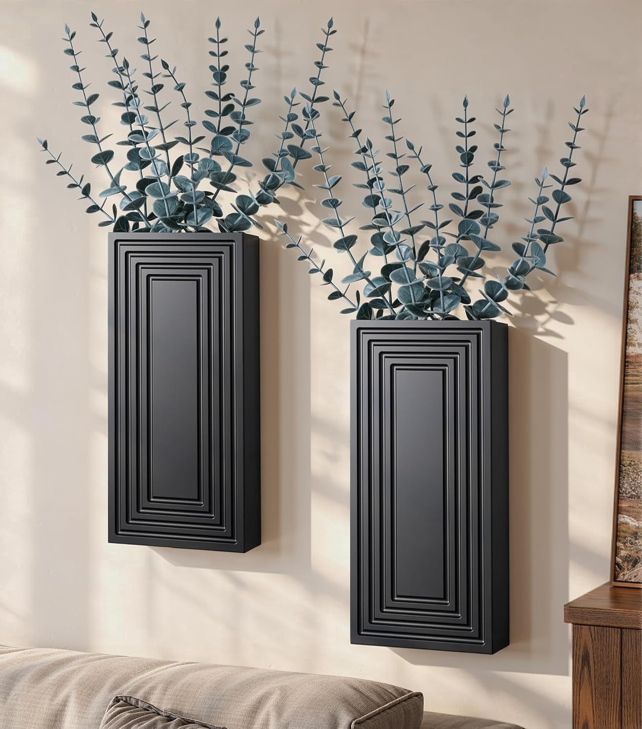 Wooden Wall Planter Vase, 2-Pack Black Color, 11.8x5.5x1.5 Inch, with ...